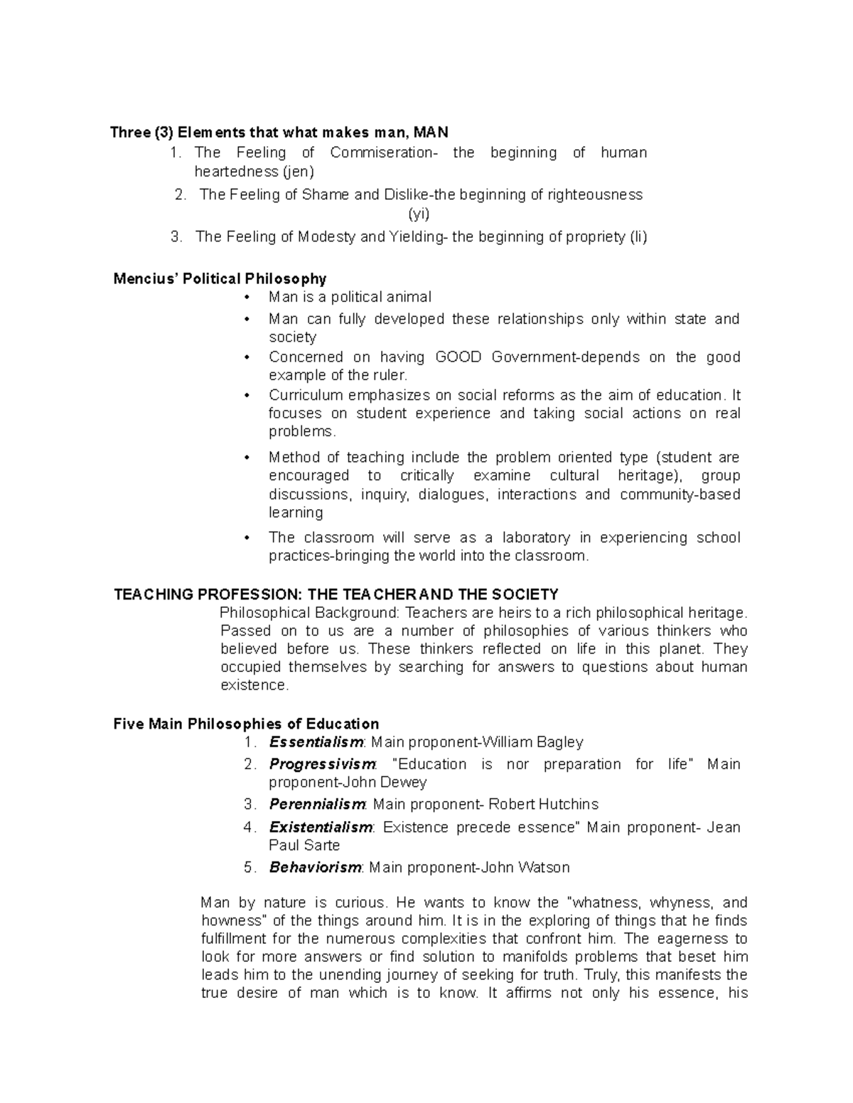 Professional Education - Three (3) Elements that what makes man, MAN ...