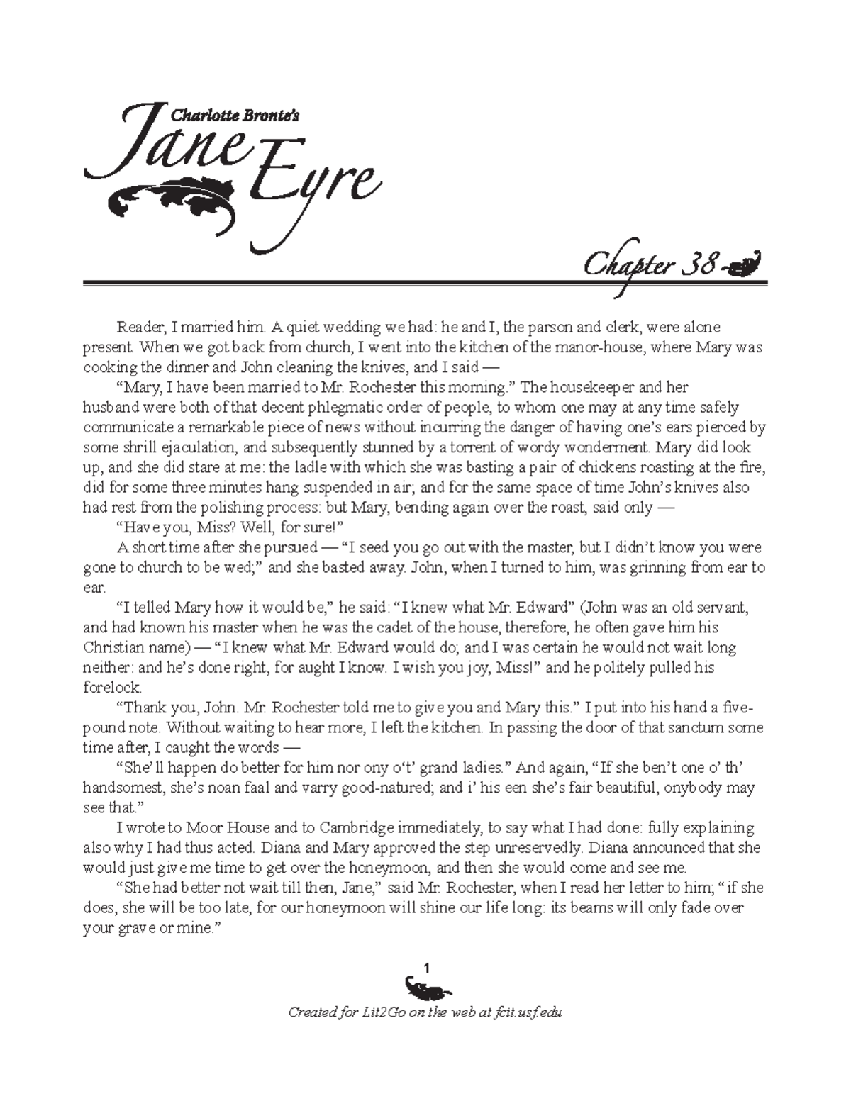 Jane eyre 039 chapter xxxviii - Created for Lit2Go on the web at fcit ...