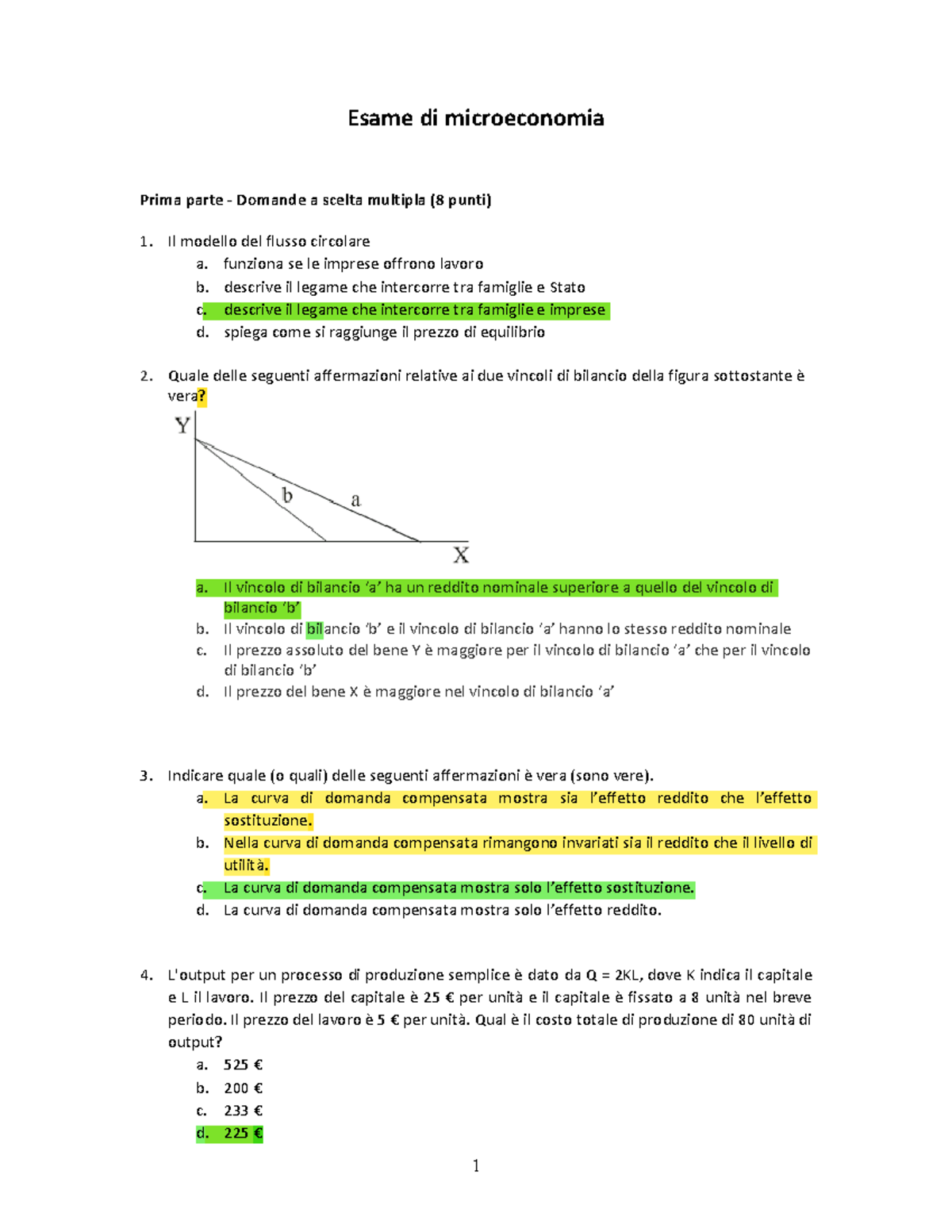 Esempio 01 - esame svolto - 1 Esame di microeconomia Prima parte ...