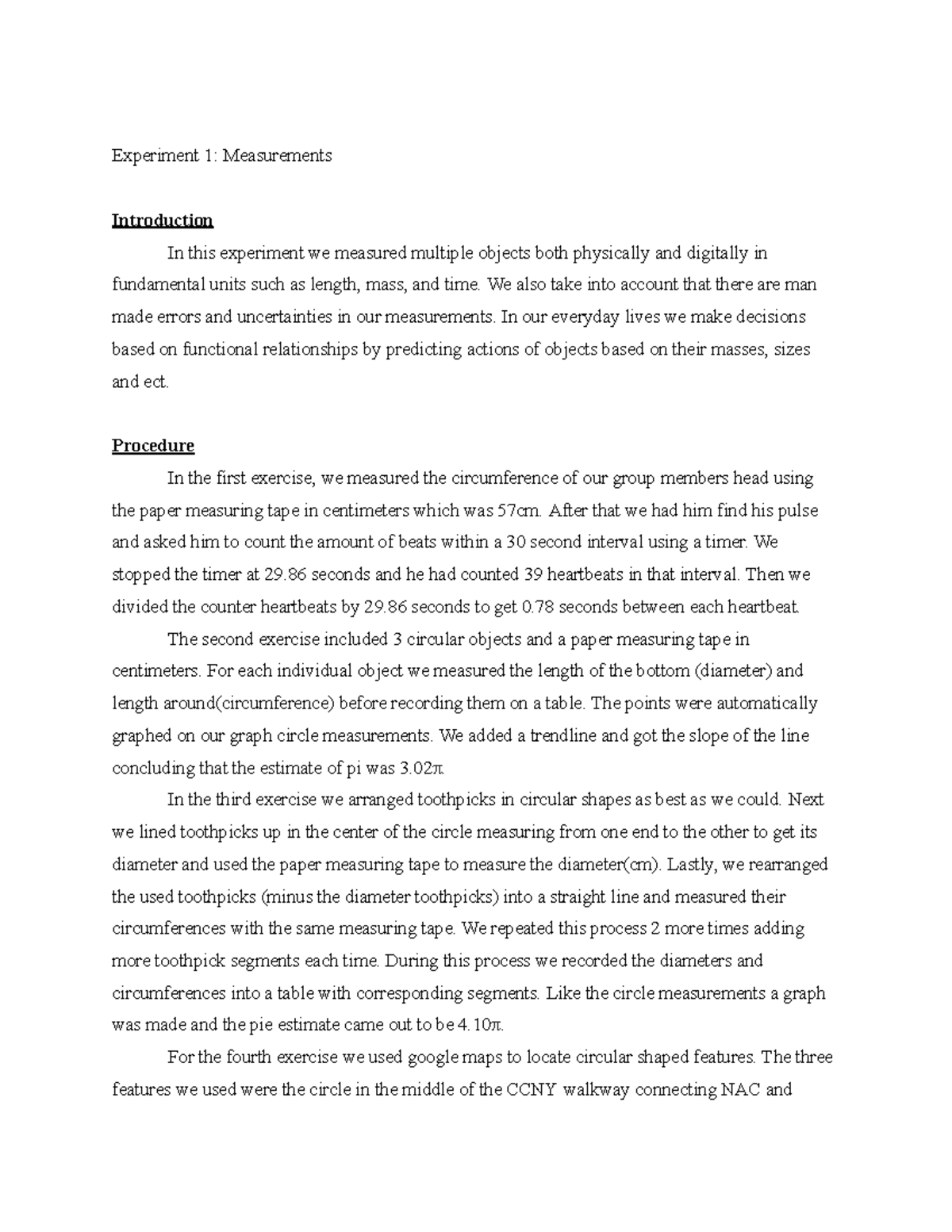 Measurments - Its a lab report - Experiment 1: Measurements ...