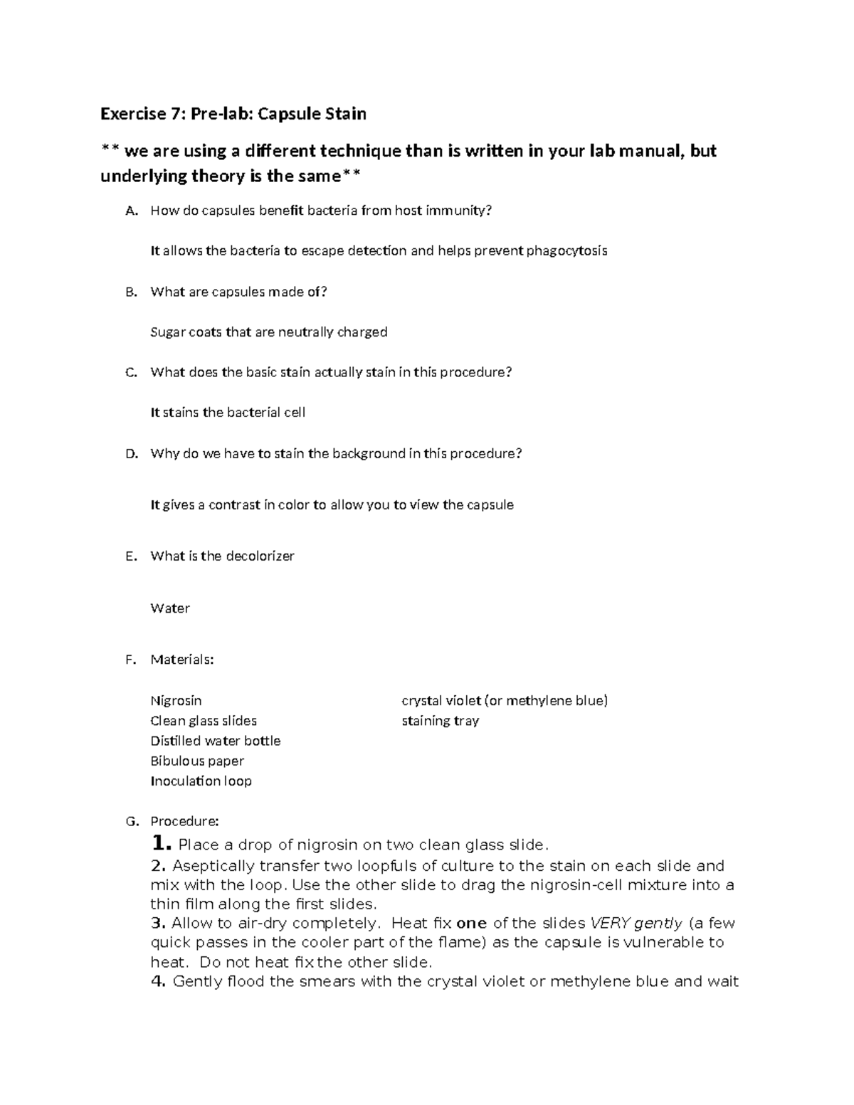 Rick pre-lab capsule stain - Exercise 7: Pre-lab: Capsule Stain ** we ...