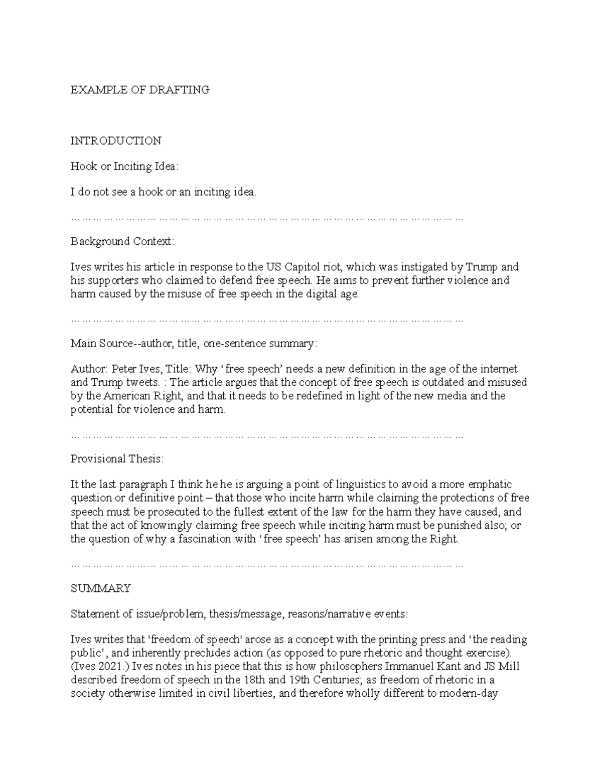 Example of Finish Draft - EXAMPLE OF DRAFTING INTRODUCTION Hook or ...