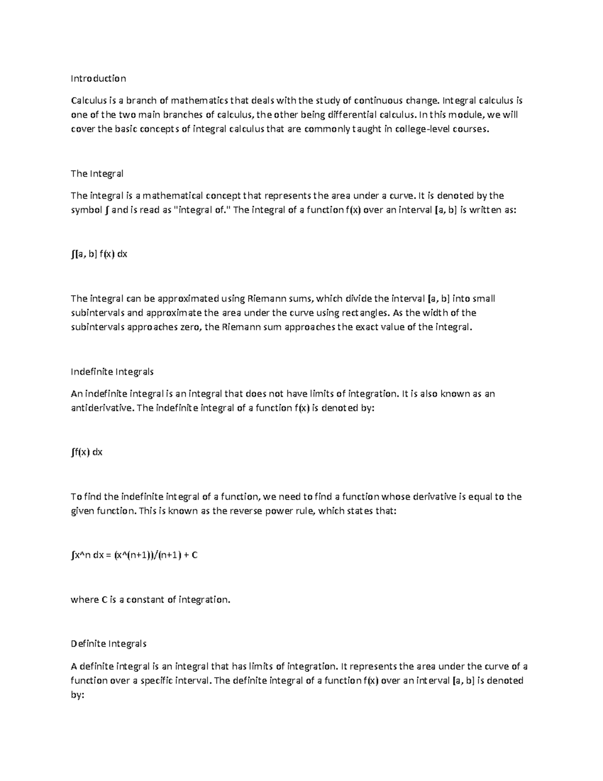 Integral module - Introduction Calculus is a branch of mathematics that ...