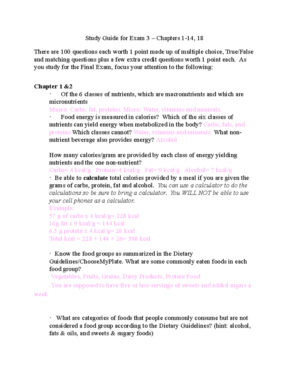 Final Study Guide (print) - Study Guide for Exam 3 – Chapters 1-14, 18 ...