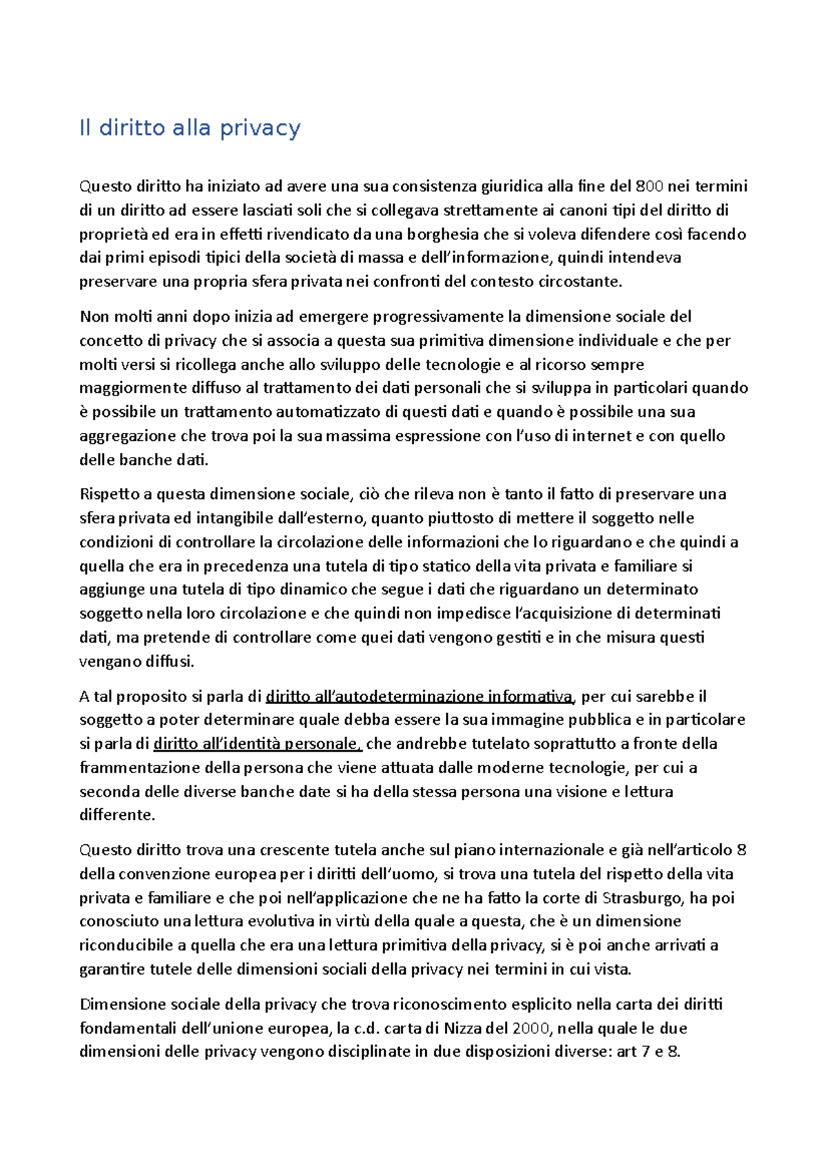 Diritto alla privacy e Famiglia - Il diritto alla privacy Questo ...