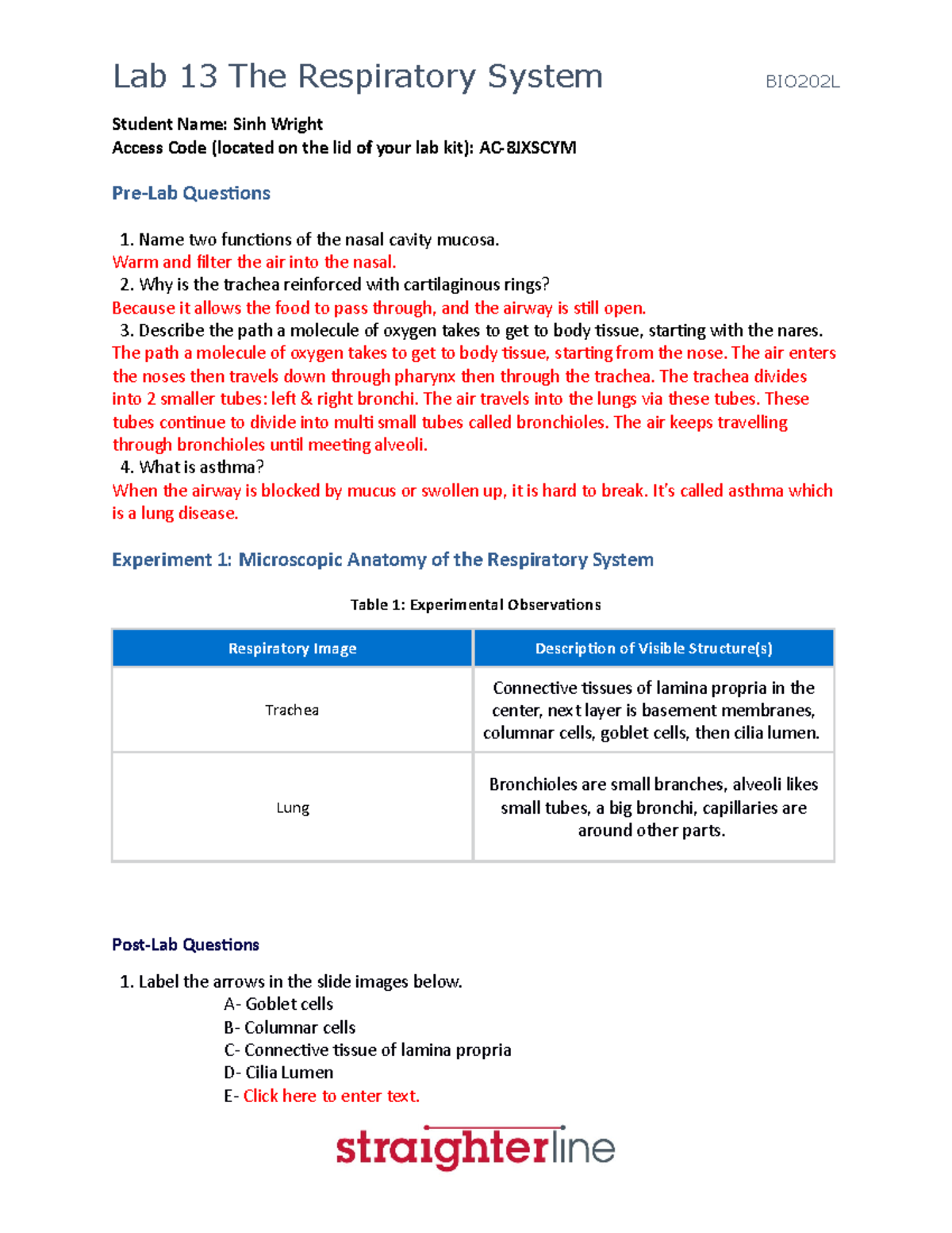 BIO202L+Lab+13+Upload+Document - Student Name: Sinh Wright Access Code (located on the lid of ...
