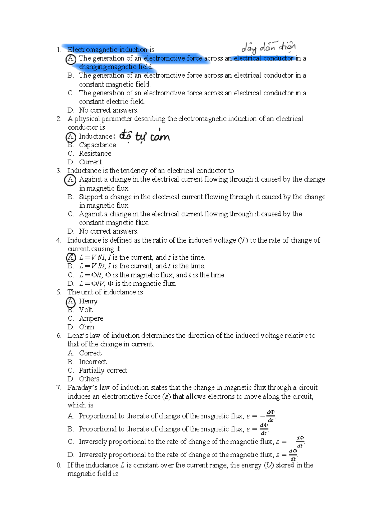 Questions - Physics - Electromagnetic induction is A. The generation of ...