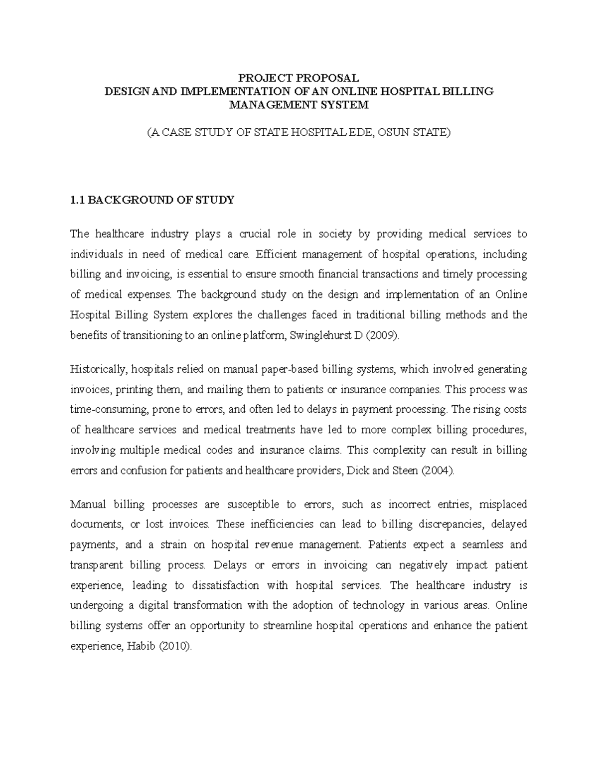 Project Proposal hospital billing - PROJECT PROPOSAL DESIGN AND ...