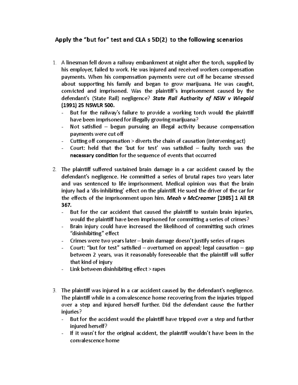 Problem questions for but for test (includes class discussion answers ...