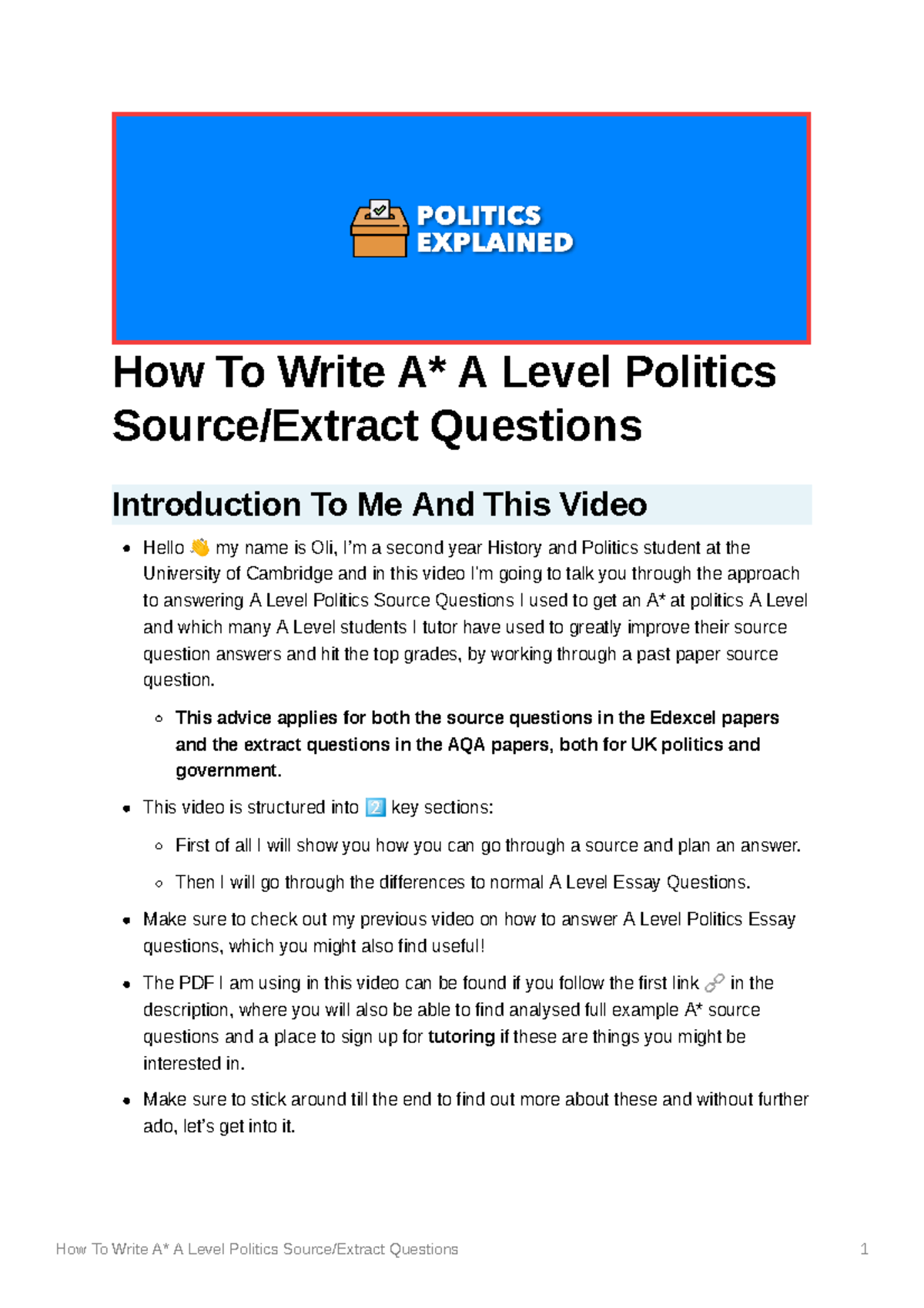 A star politics extract essay - How To Write A* A Level Politics Source ...
