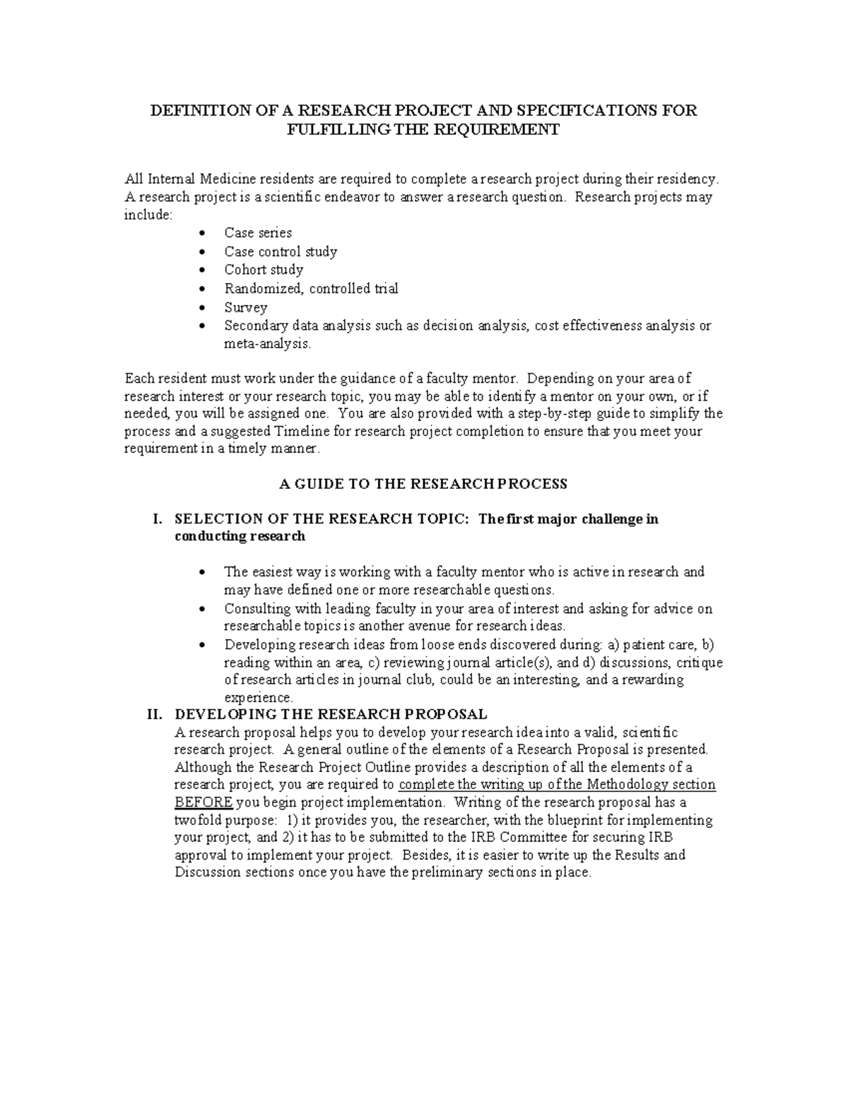 Research - DEFINITION OF A RESEARCH PROJECT AND SPECIFICATIONS FOR ...