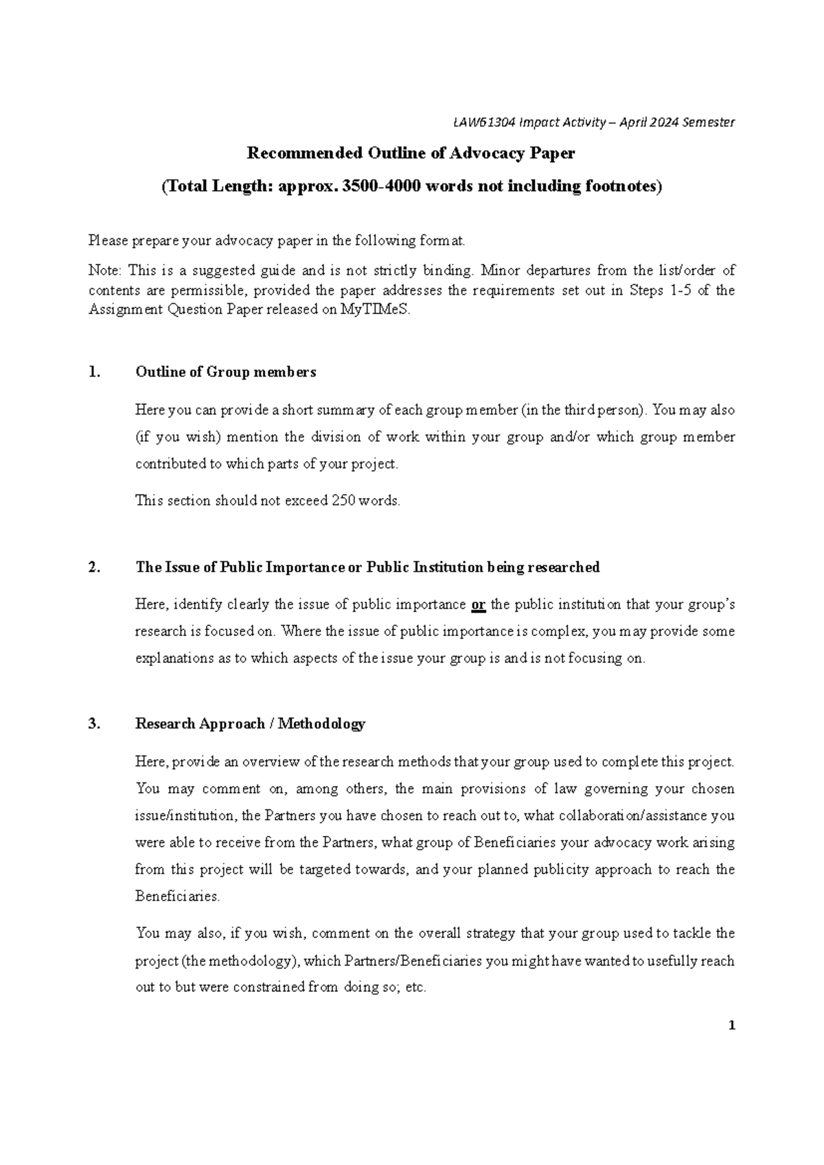 Outine for Consti III - Recommended Outline of Advocacy Paper (Total ...