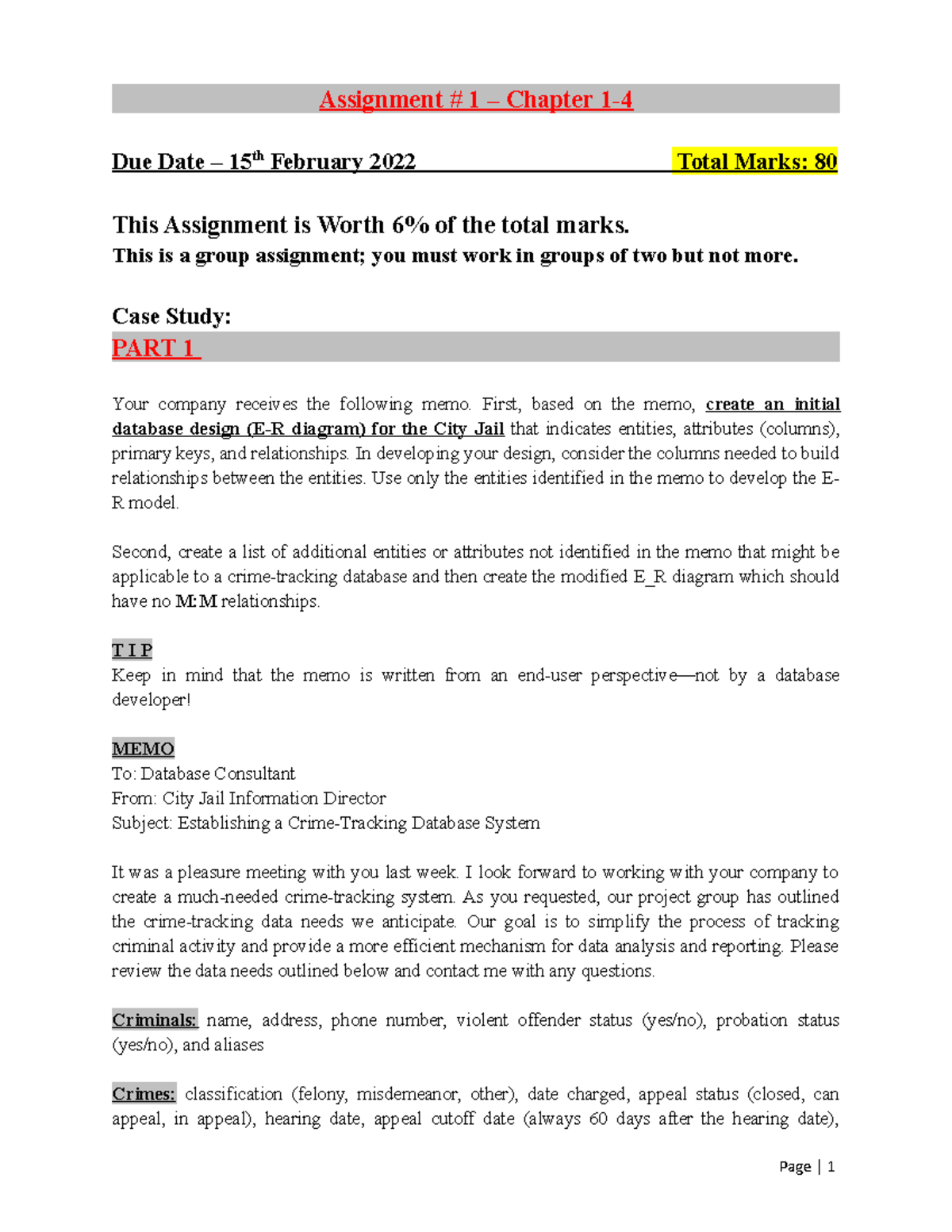Assignment 1 Ch1 4 Jail Case Study Assignment 1 Chapter 1