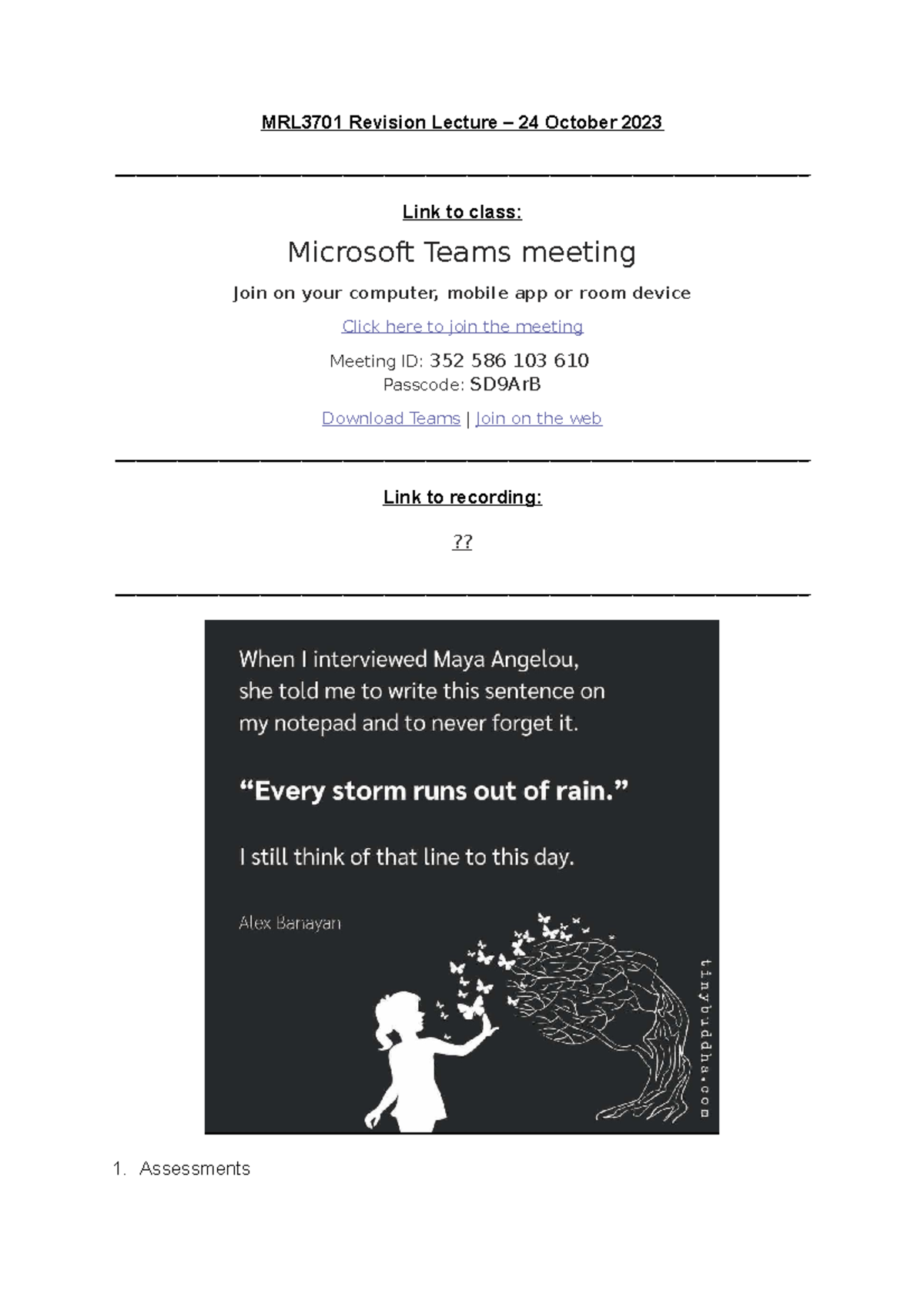 MRL3701 Revision Lecture 24 October - MRL3701 Revision Lecture – 24 October 2023 - Studocu