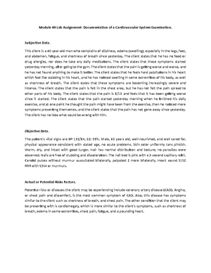 Module 9 NUR2180 Physical Assessment - Module 09: Cardiovascular System Name: Dailin Reyes ...