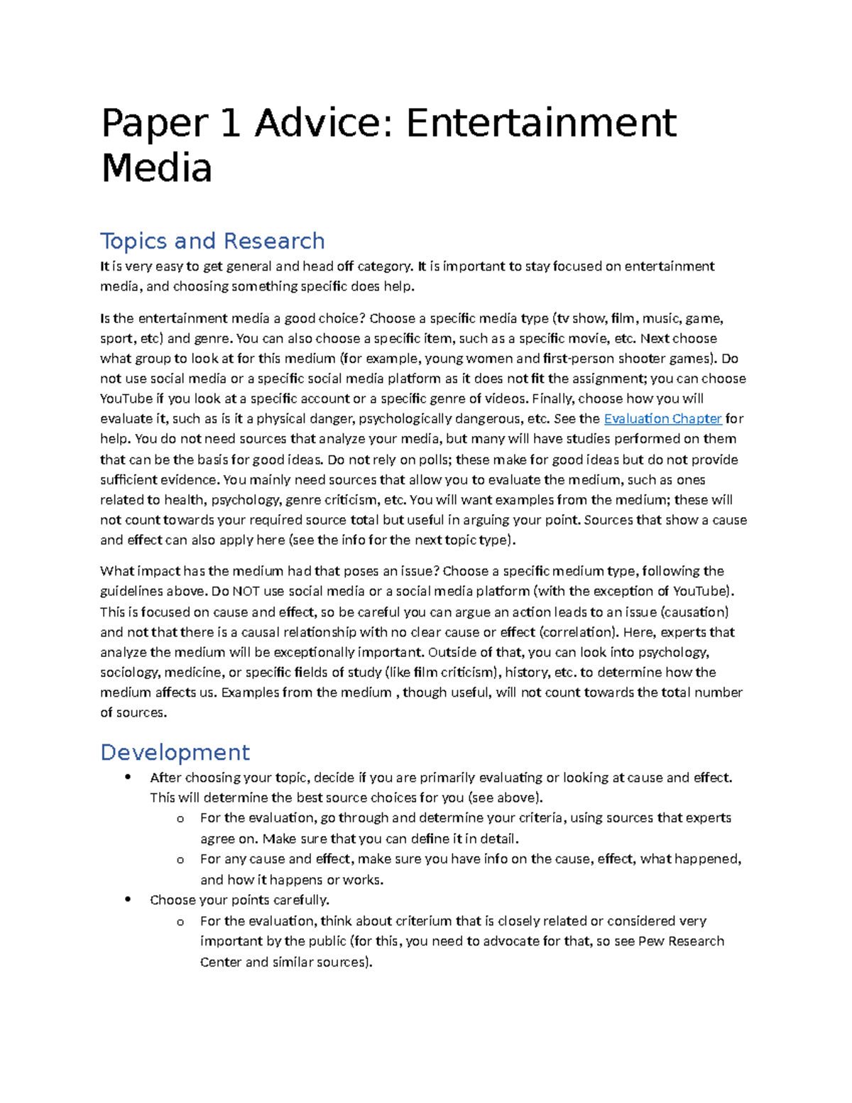 Paper 1 Entertainment advice - Paper 1 Advice: Entertainment Media ...