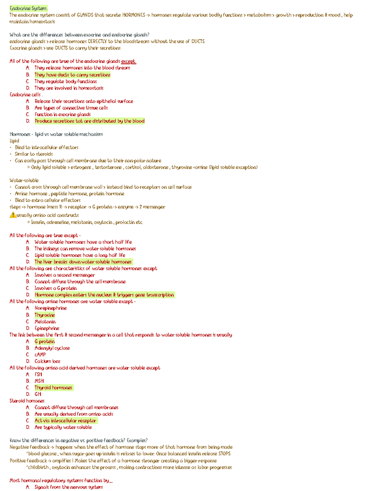 Endocrine exam - exam 1 - Endocrine System: The endocrine system ...