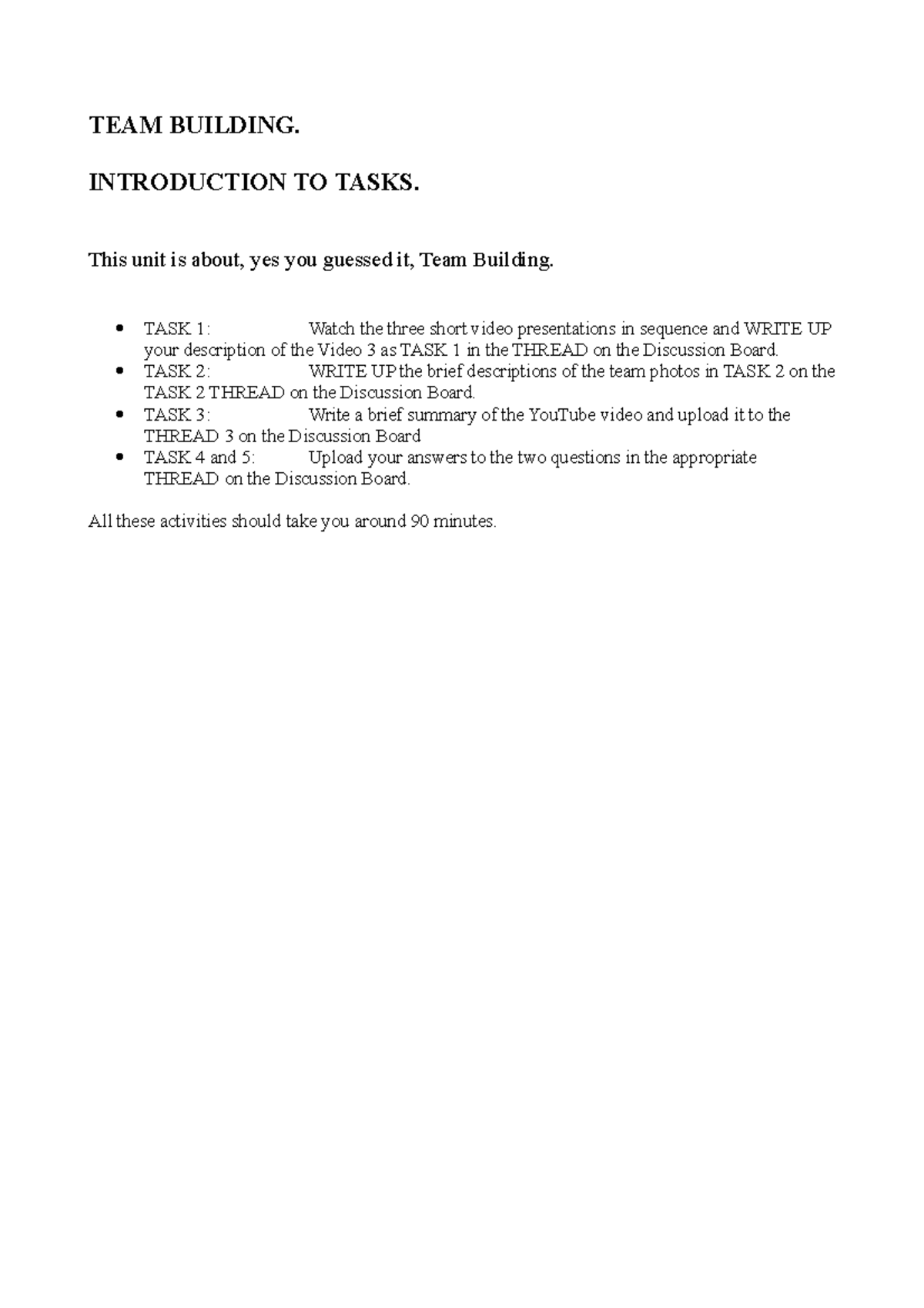 TEAM Building Introduction to tasks - TEAM BUILDING. INTRODUCTION TO ...