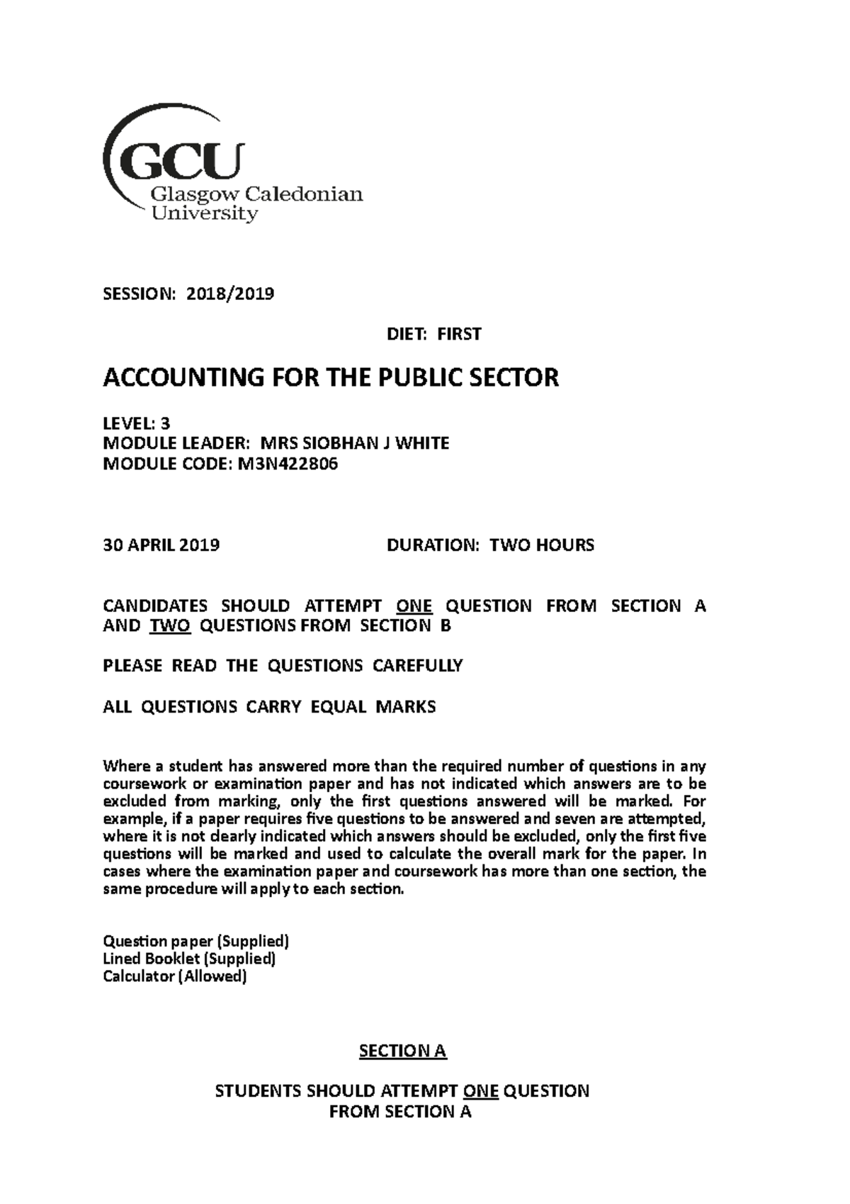 2019 May - past papers - SESSION: 2018/ DIET: FIRST ACCOUNTING FOR THE ...