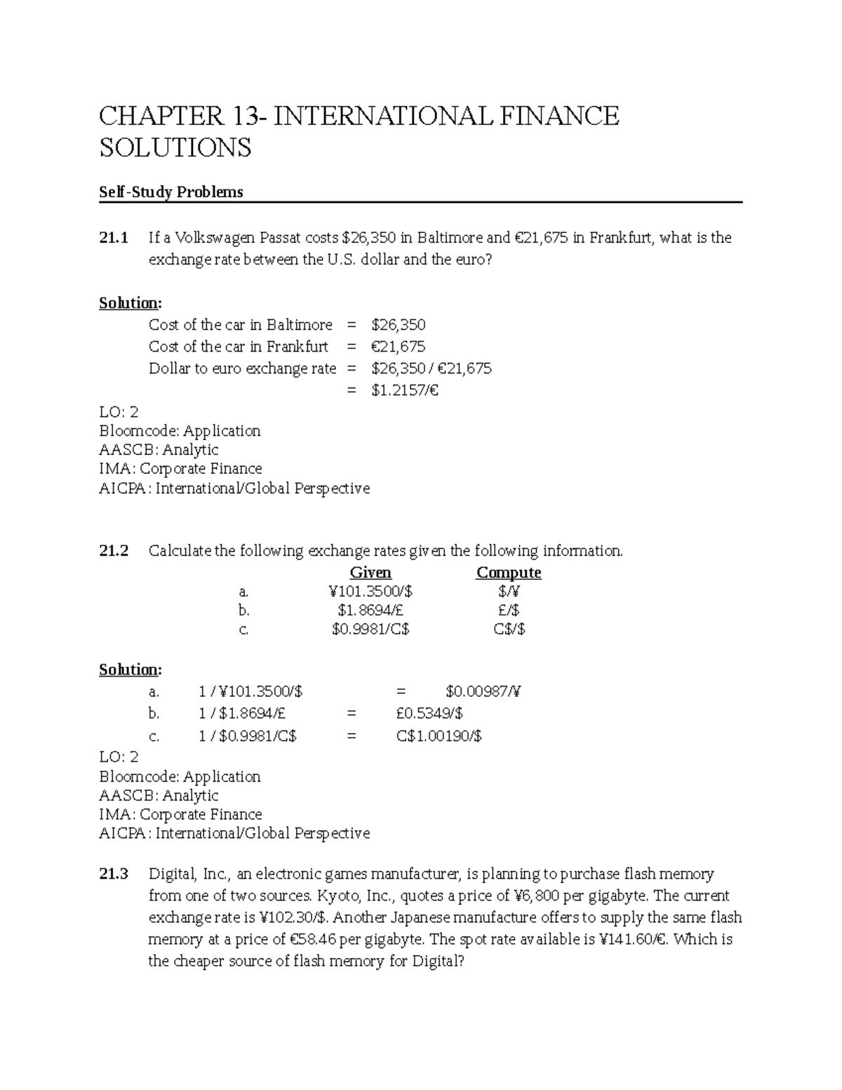 Chapter 13 International Finance solutions - CHAPTER 13- INTERNATIONAL ...
