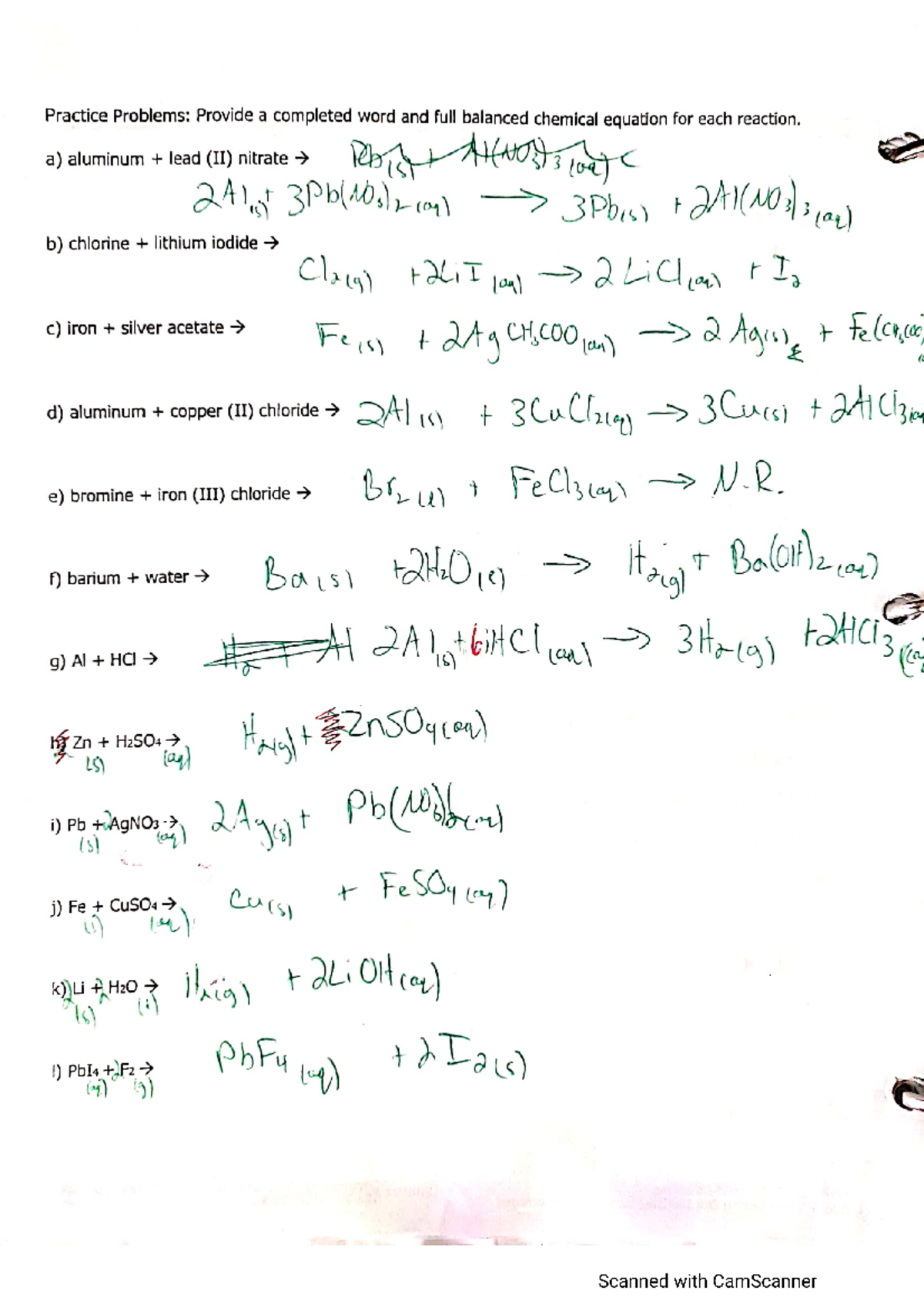 Single and double displacement answers - Studocu