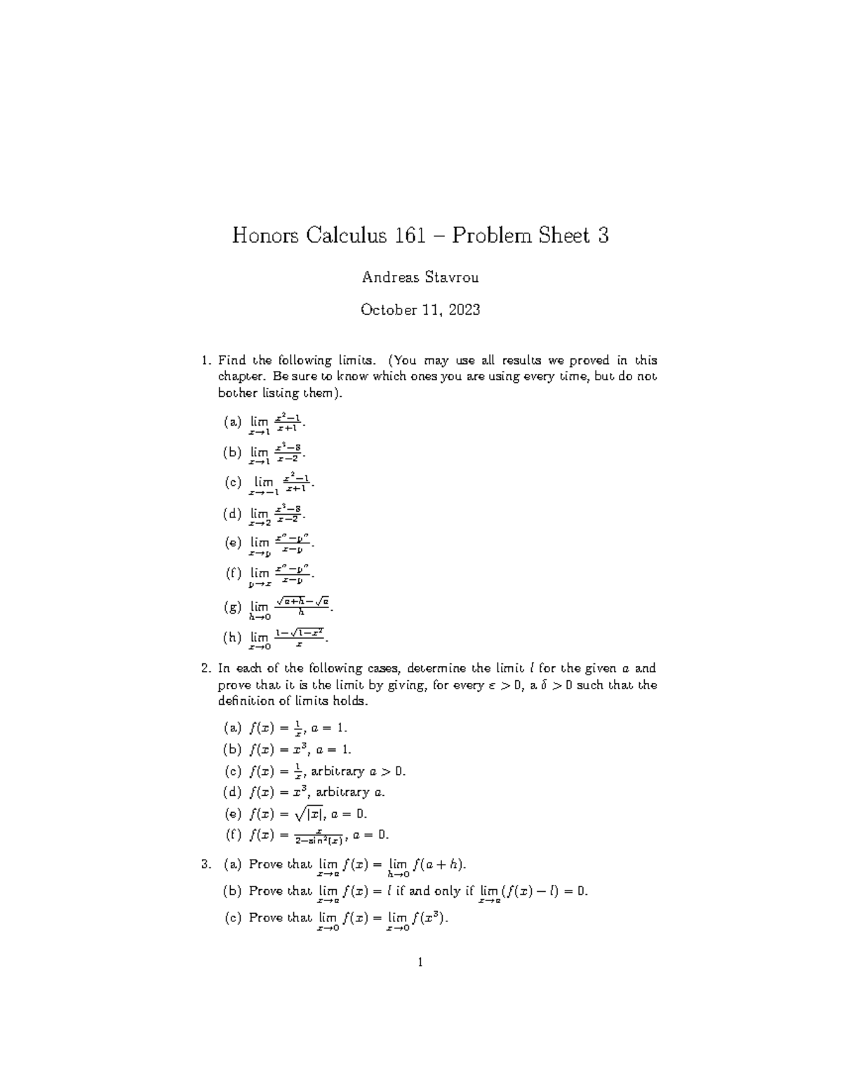 Problem Sheet 3 - (You may use all results we proved in this chapter. Be sure to know which ones ...