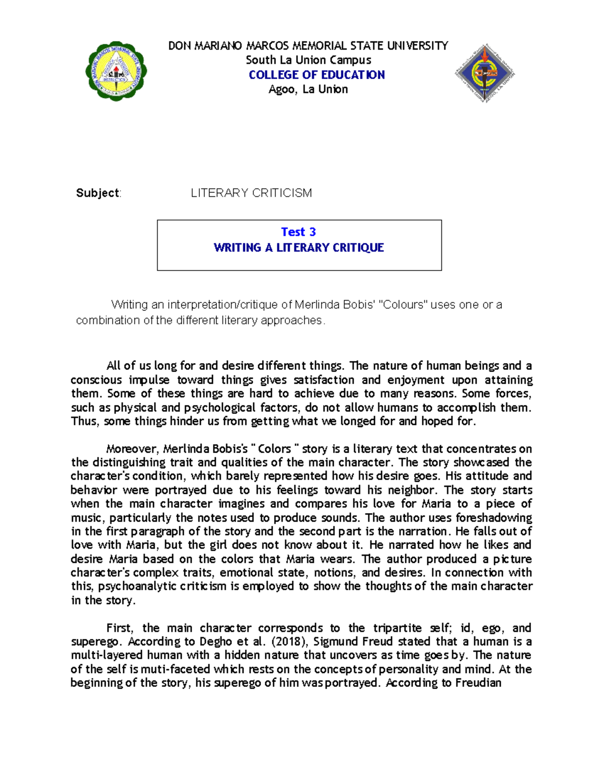 Literary critique of Merlinda Bobis' Colours - DON MARIANO MARCOS ...