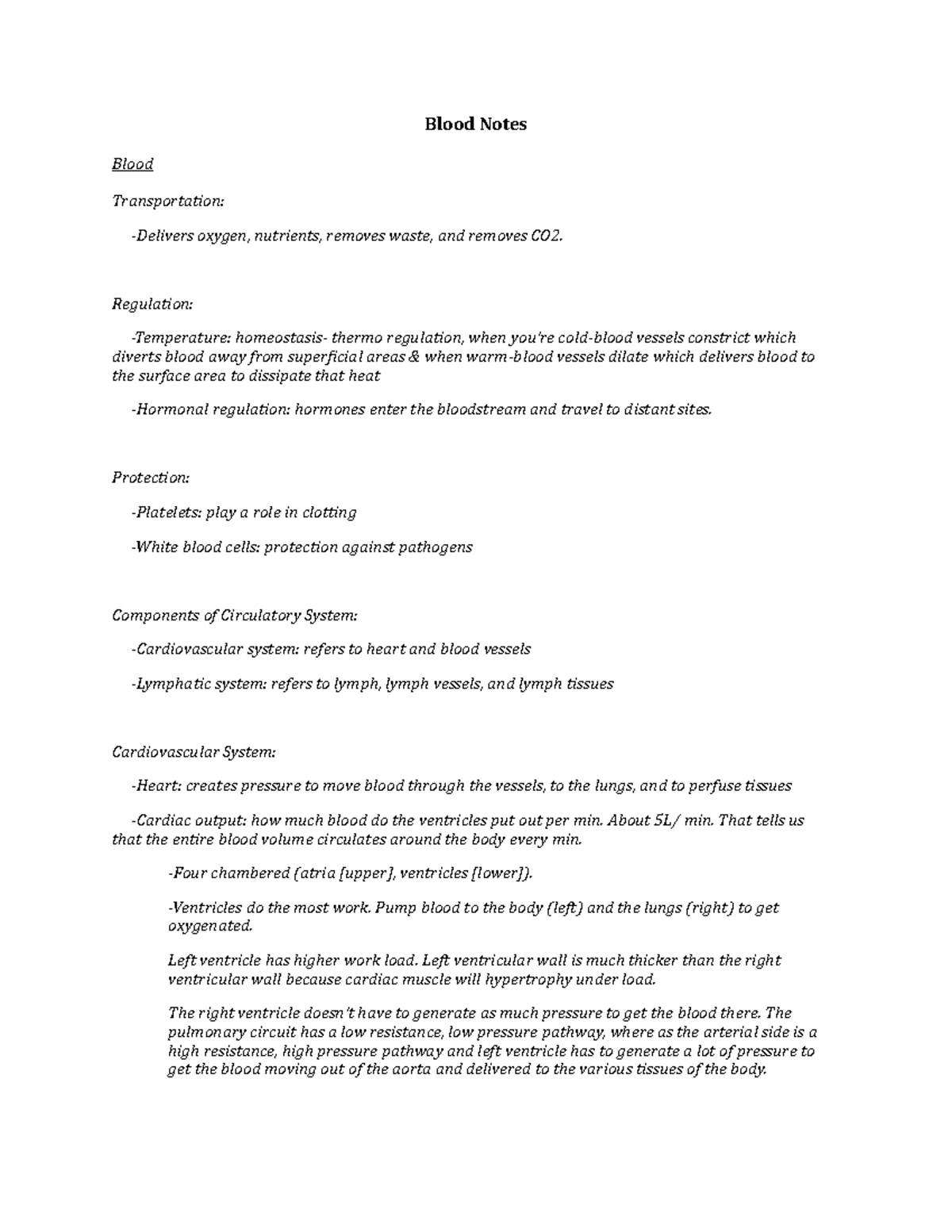 Physio Blood Notes - Blood Notes Blood Transportation: -Delivers oxygen ...