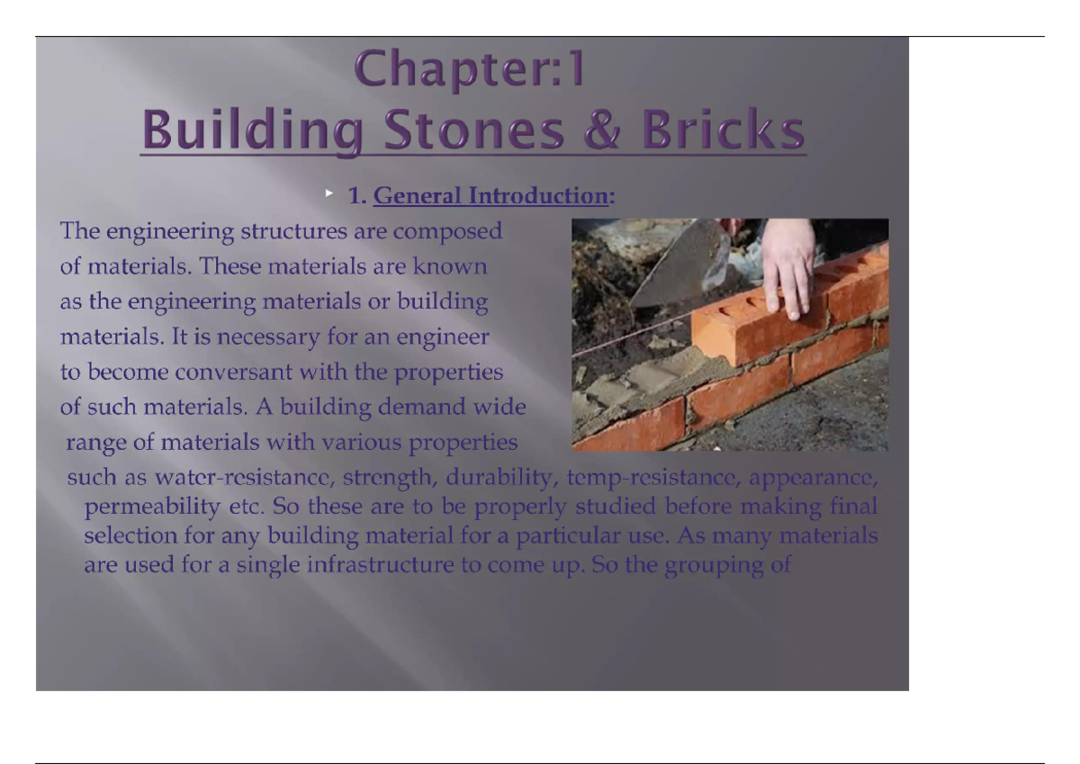 Selected images - Building Technology - Chapter:1 Building Stones Bricks 1. General Introduction ...