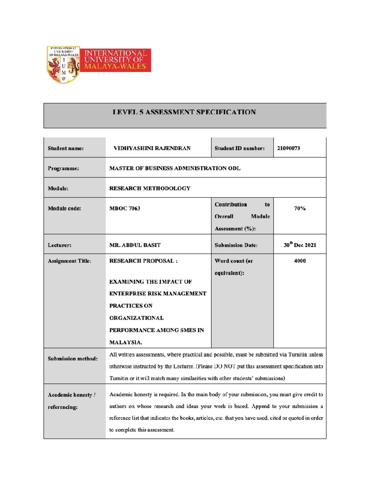Reseach Methodology - Enterprise Risk Management Research Proposal ...