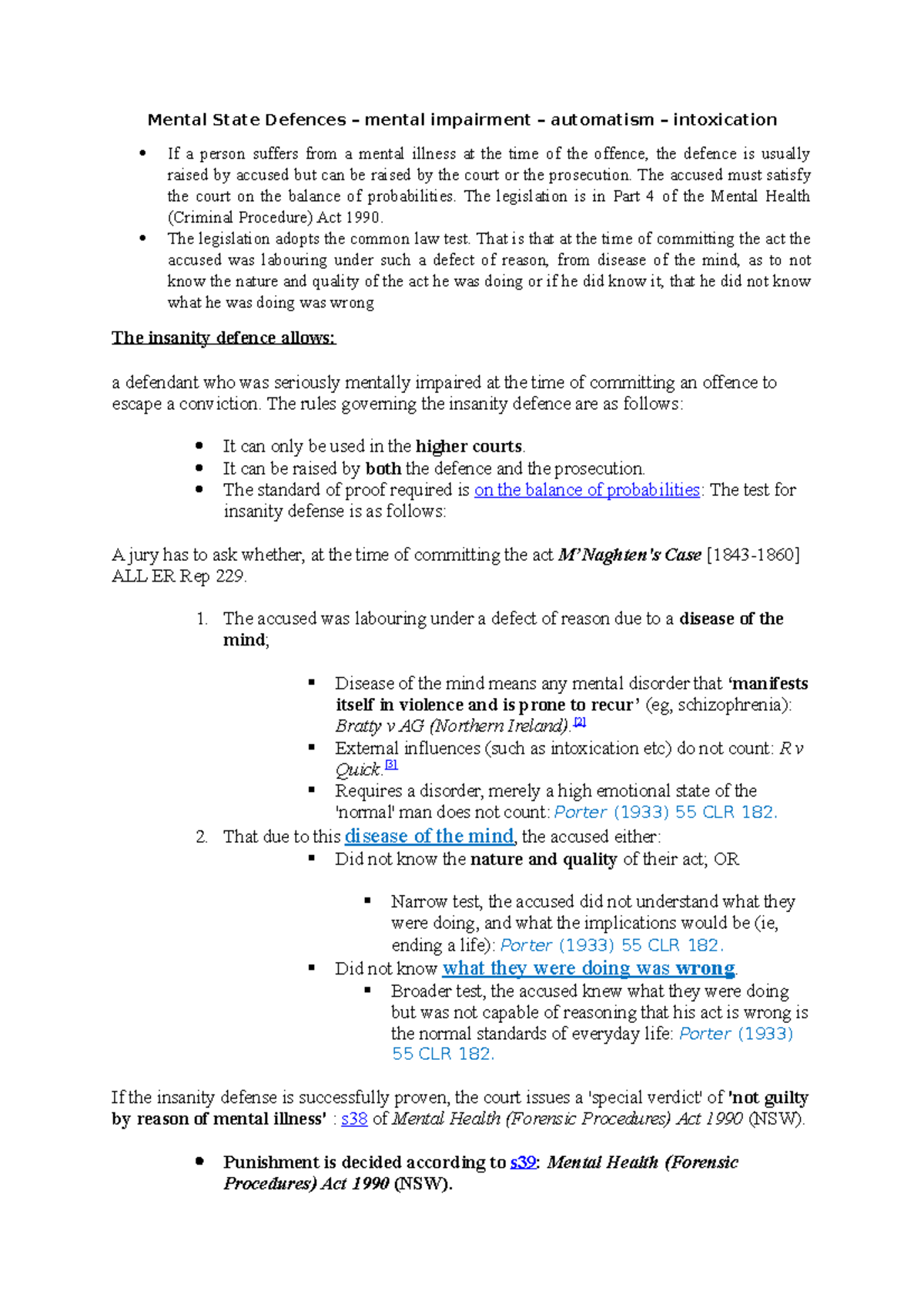 Mental State Defences Study Notes - Mental State Defences mental ...