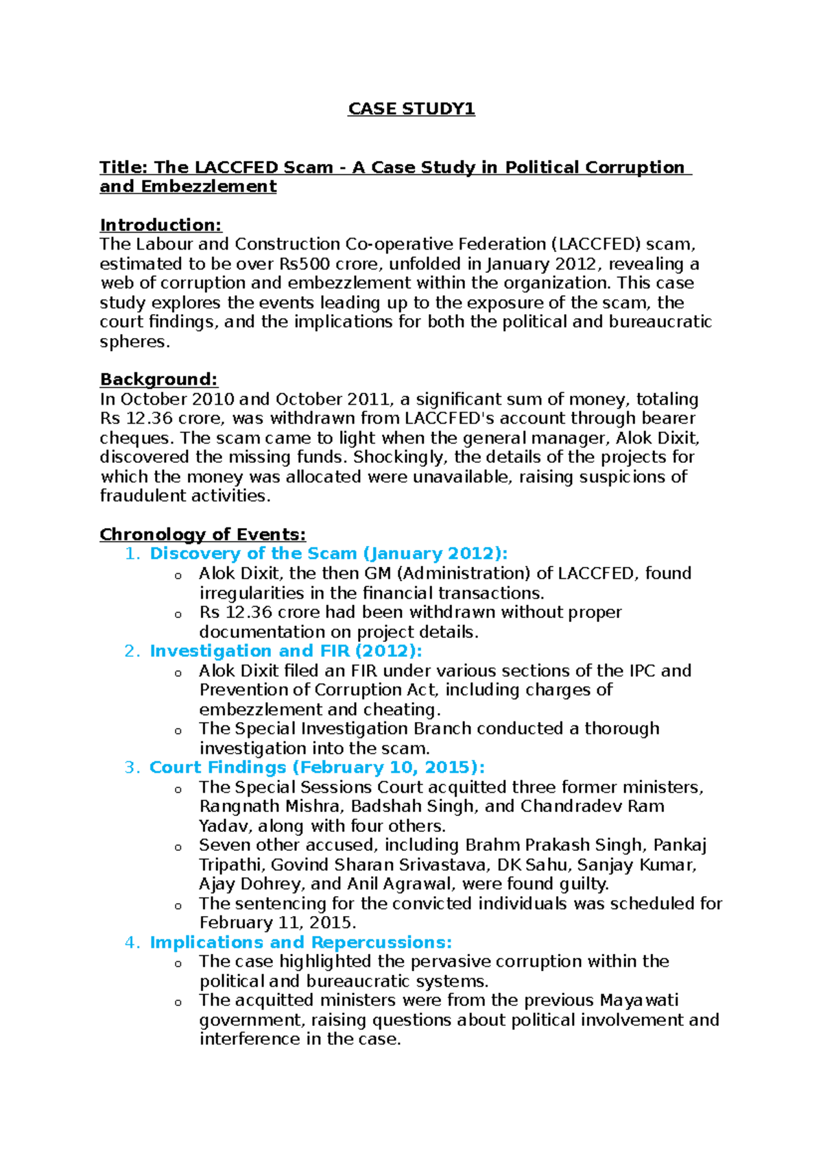 CASE Study 1 - CASE STUDY Title: The LACCFED Scam - A Case Study in ...