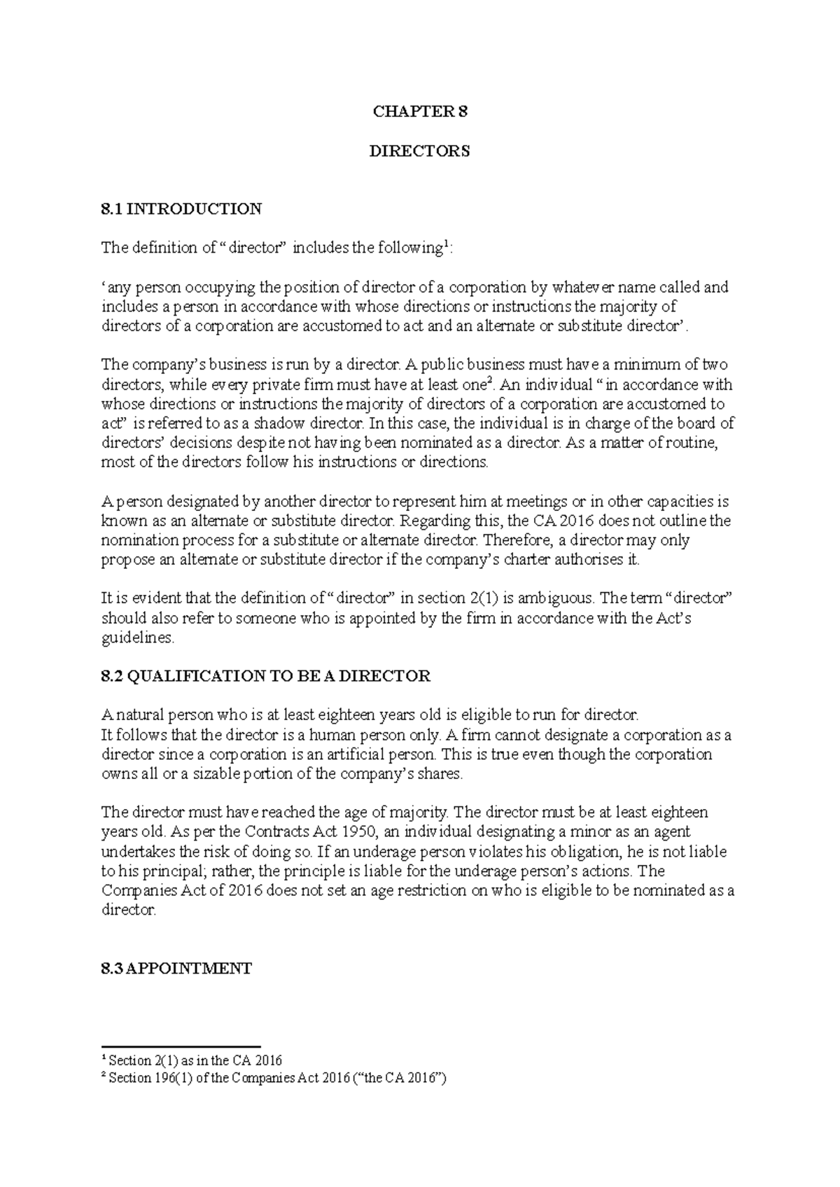 Chapter 8 Directors - CHAPTER 8 DIRECTORS 8 INTRODUCTION The definition ...