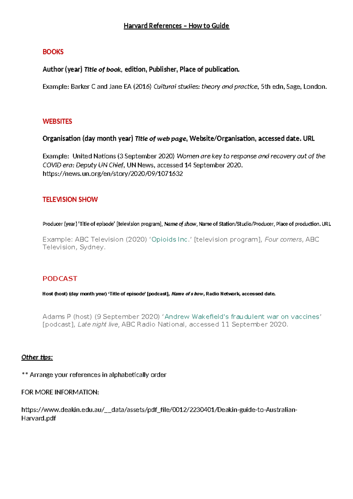 Harvard References - Materials to help reference your assessments ...