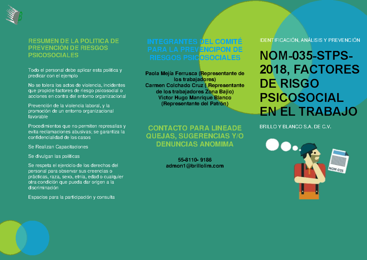 triptico de la norma de la stps NOM 035 - RESUMEN DE LA POLITICA DE ...