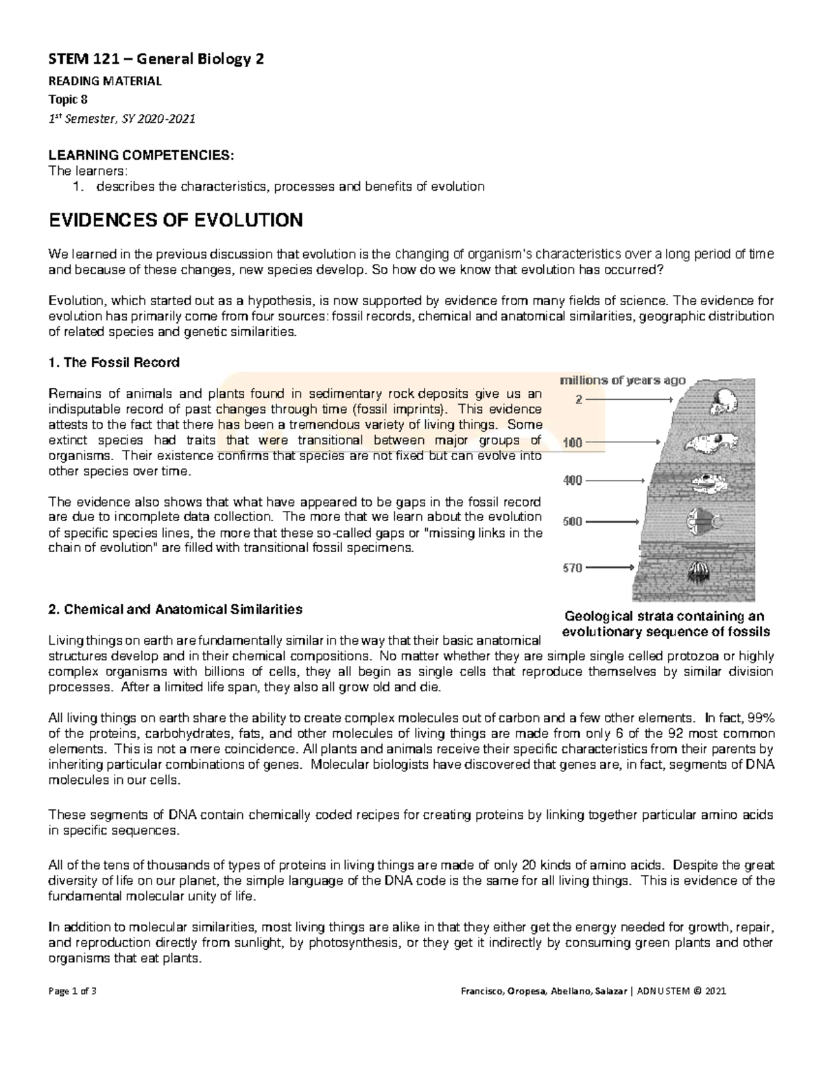 10-Reading Material Evidences OF Evolution - STEM 121 – General Biology ...