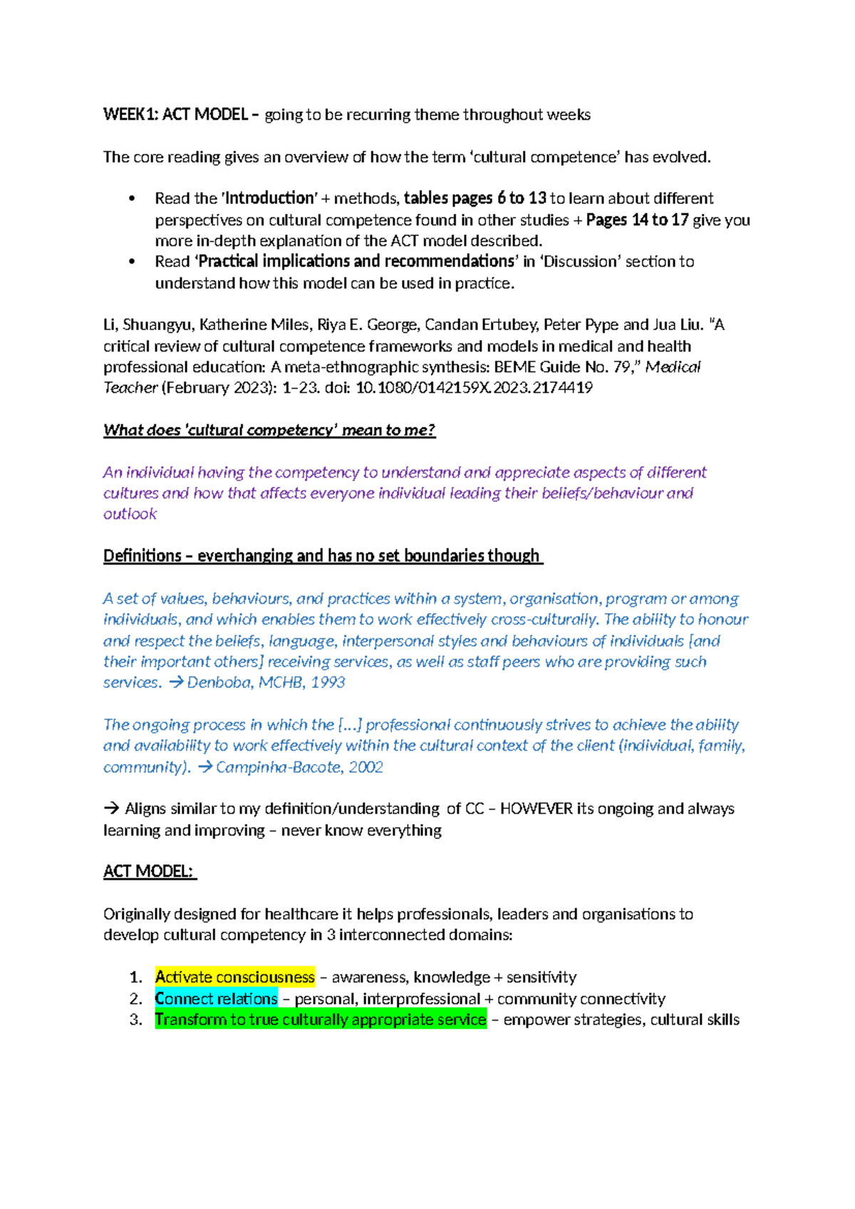 WEEK1 ACT Model - lecture notes - WEEK1: ACT MODEL – going to be ...