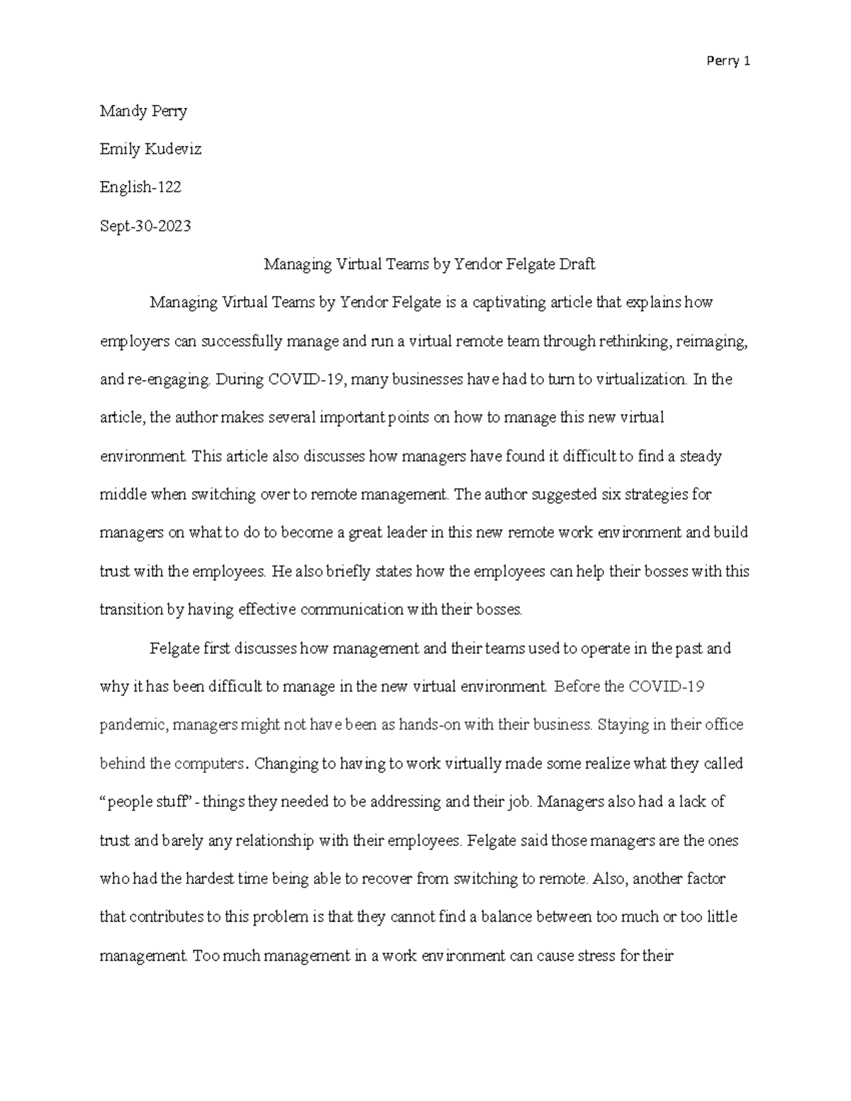 English Composition 1 Module 7 - Perry 1 Mandy Perry Emily Kudeviz ...