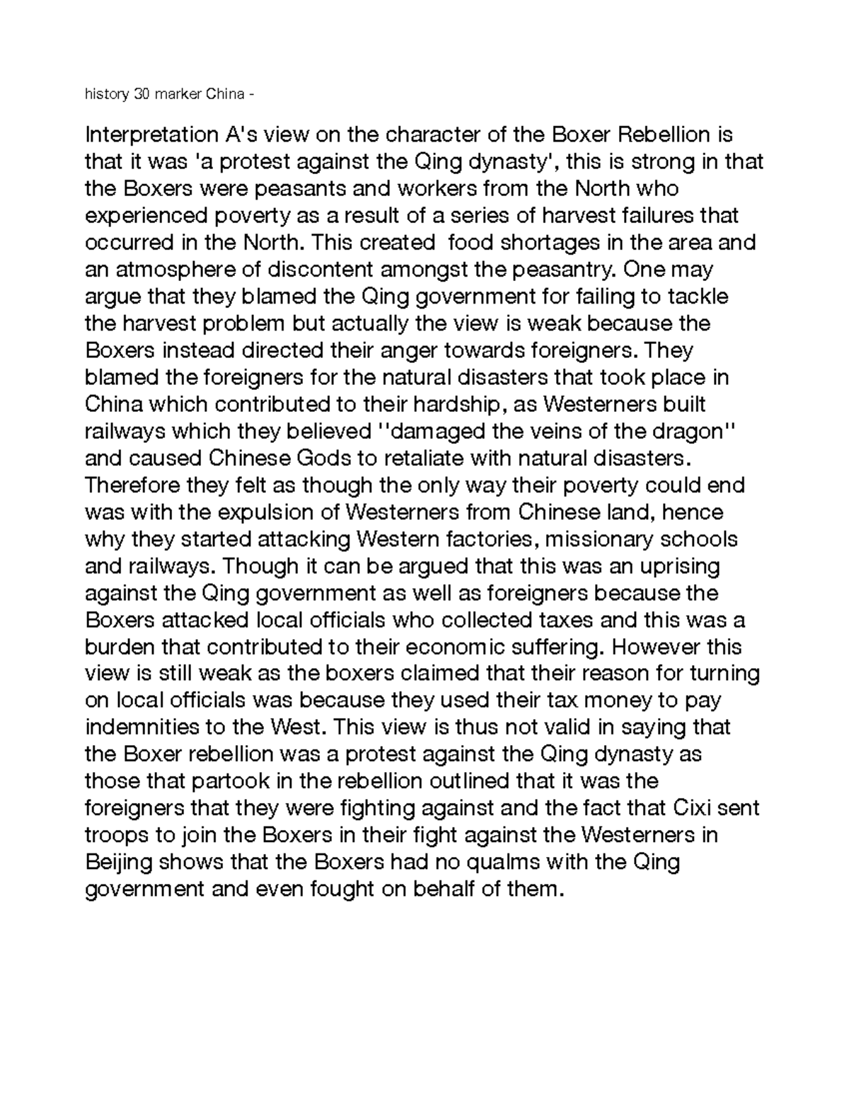 30 marker China - history 30 marker China - Interpretation A's view on ...