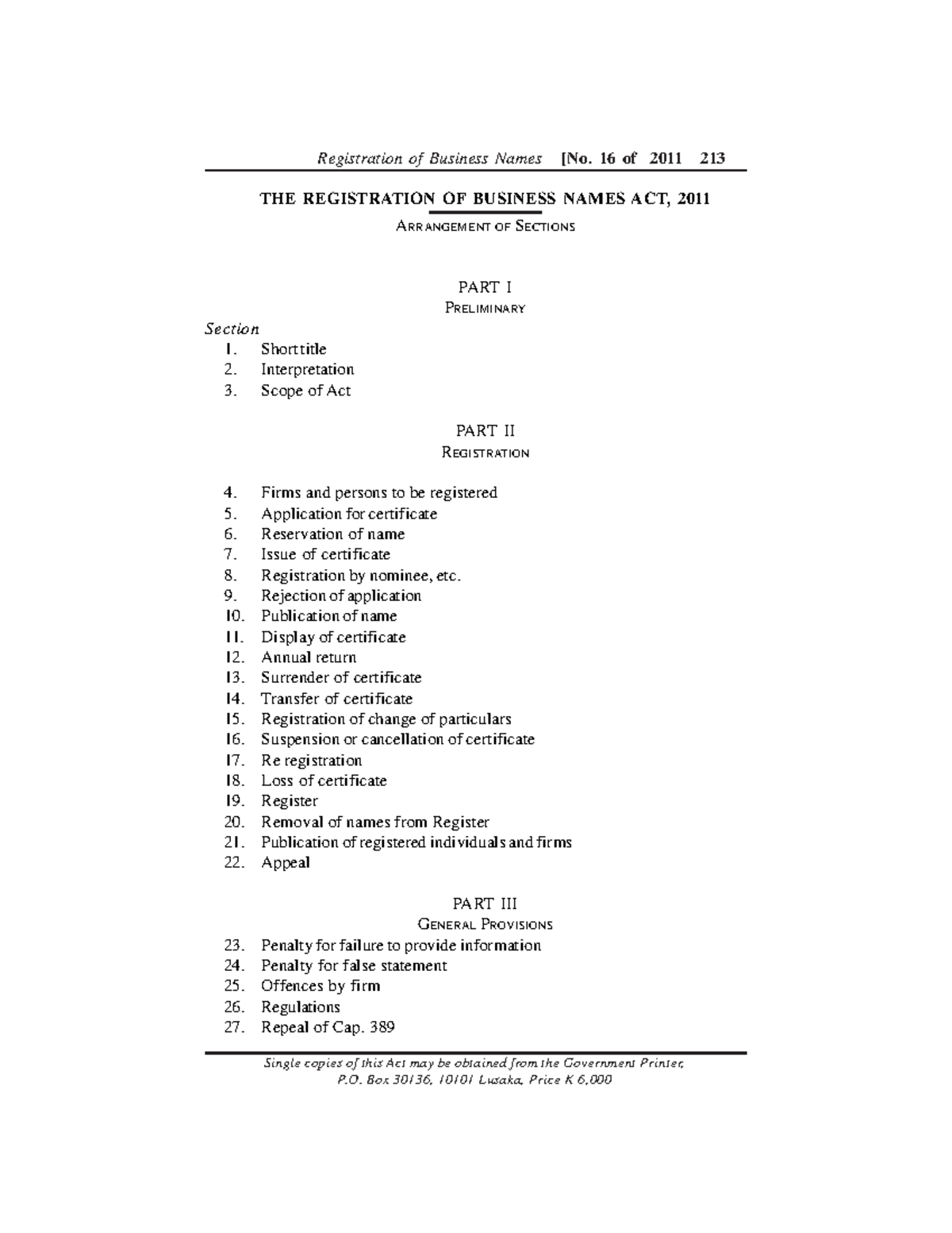 Registration of Business Names Act 2011 - THE REGISTRATION OF BUSINESS ...