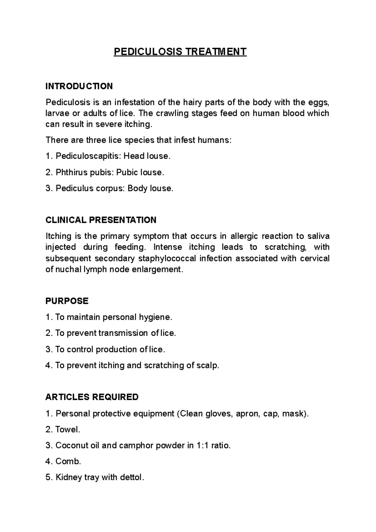 F Pediculosis Treatment - PEDICULOSIS TREATMENT INTRODUCTION ...