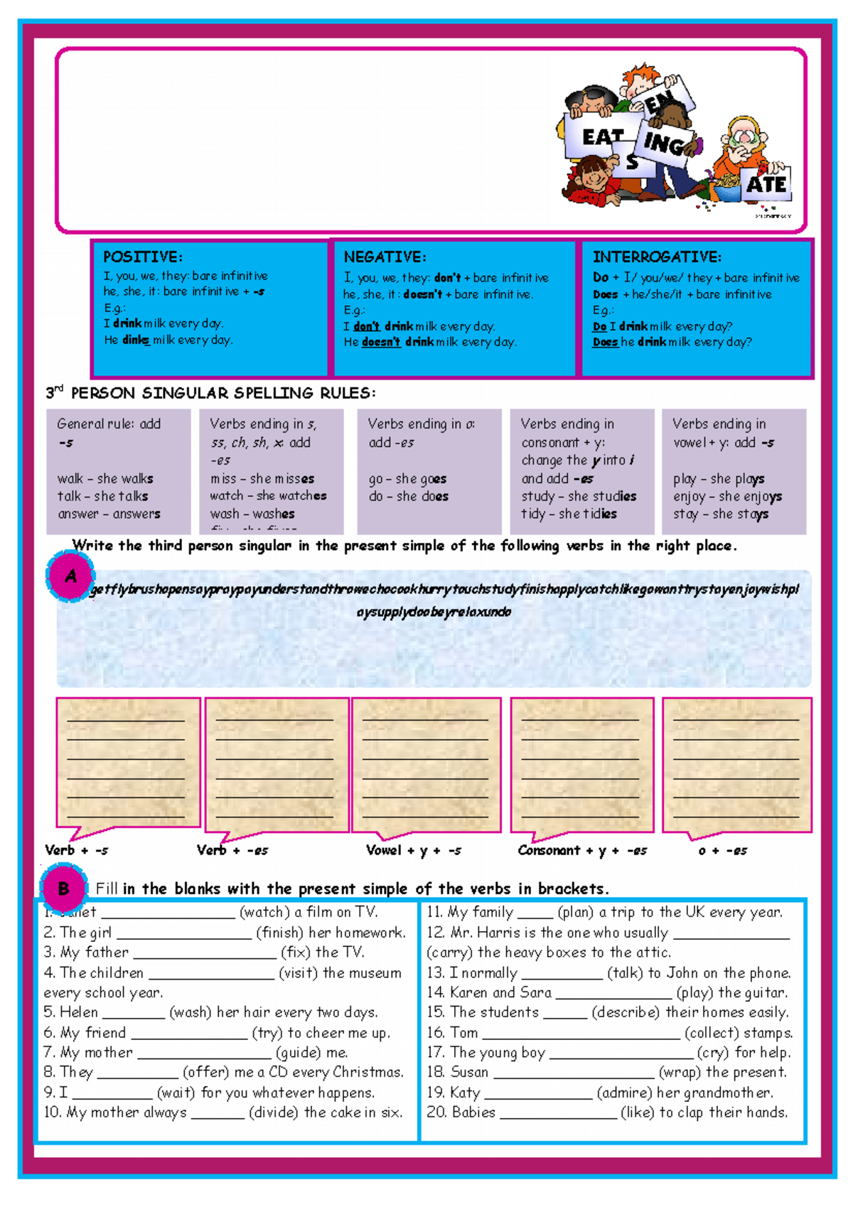 Present simple 3Rd P singular - 3 rd PERSON SINGULAR SPELLING RULES ...