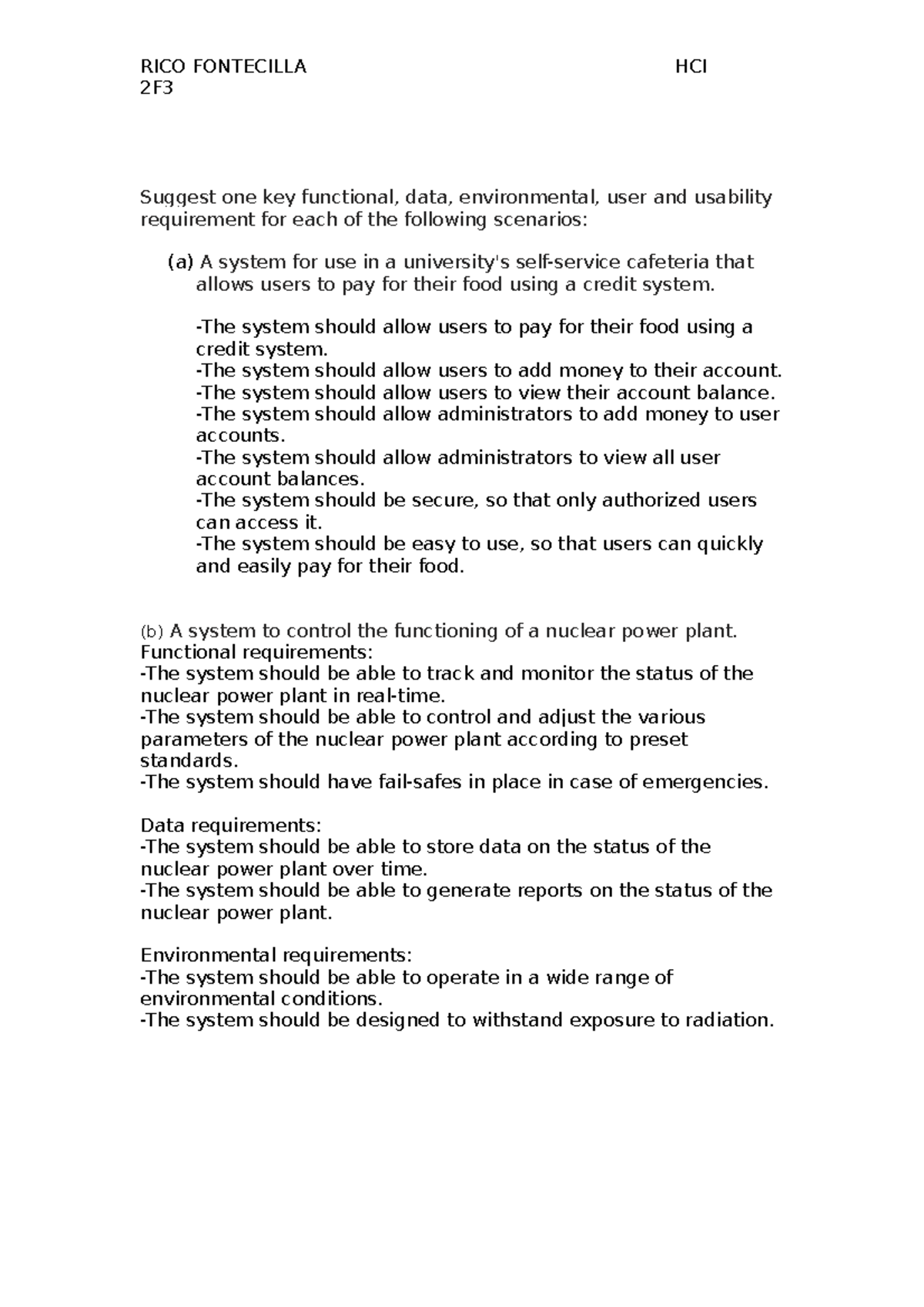HCI Activity 3 - RICO FONTECILLA HCI 2F Suggest one key functional ...