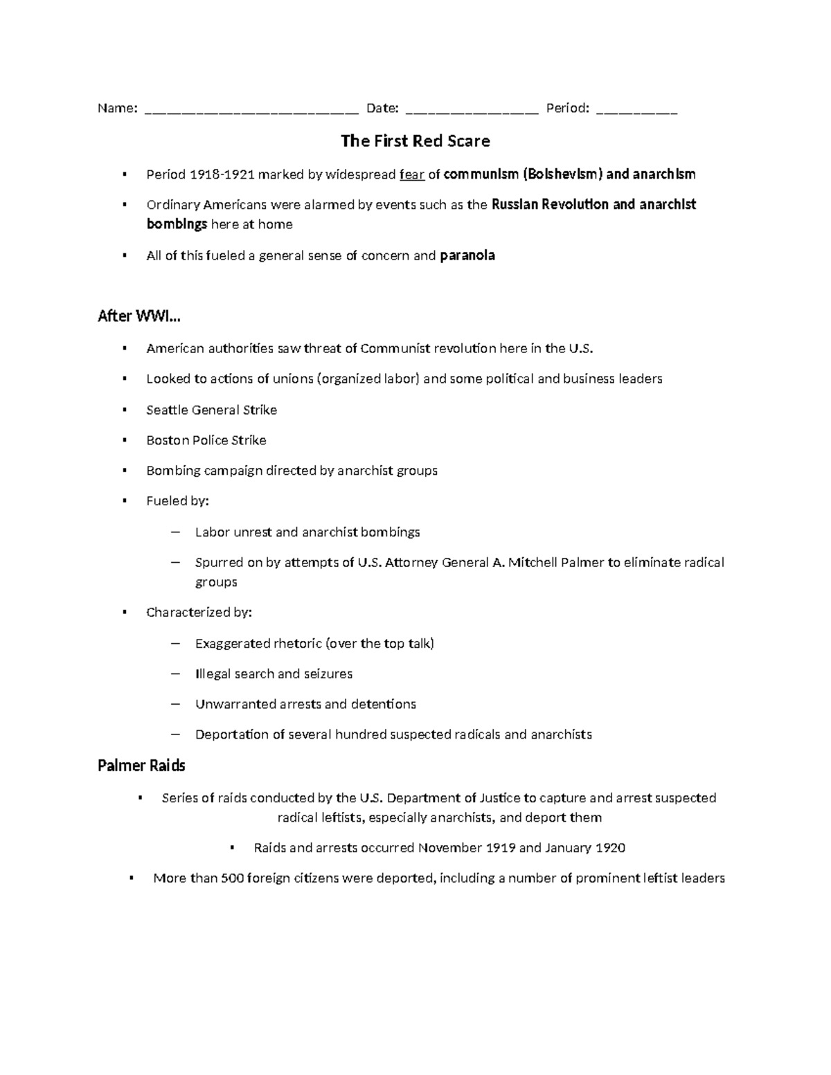 The First Red Scare G - wfekni9wghbfuibweopd;kl - Name ...