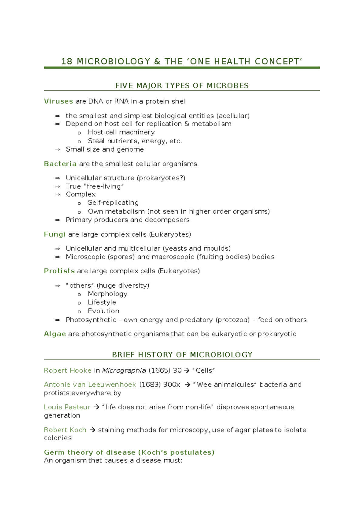 Module 3 + 4 notes - 18 MICROBIOLOGY & THE ‘ONE HEALTH CONCEPT’ FIVE ...