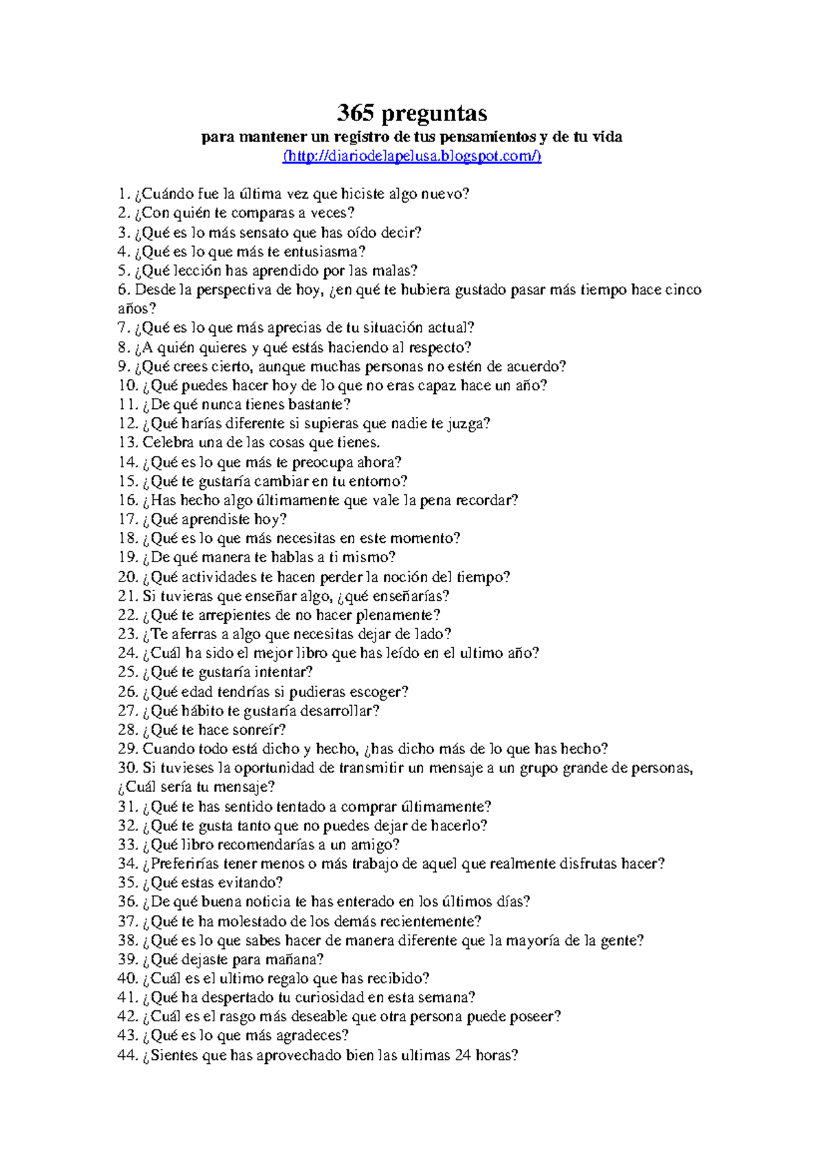 365-preguntas - 365 preguntas para mantener un registro de tus pensamientos y de tu vida - Studocu