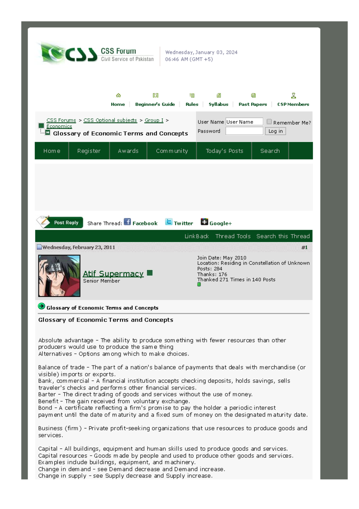 Economics Glossary - Definitions - Wednesday, January 03, 2024 06:46 AM ...