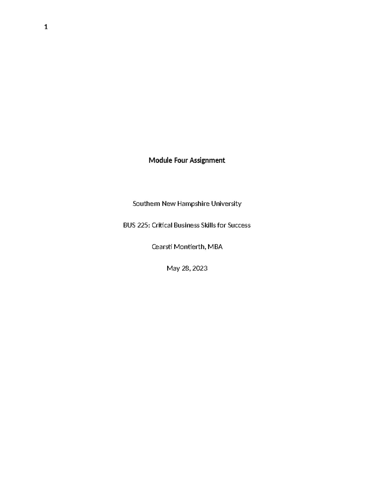 BUS 225 Module Four Assignment - Module Four Assignment Southern New ...