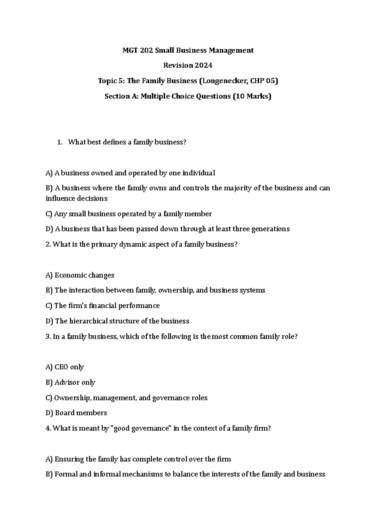 MGT 202 Small Business Management 2024 - MGT 202 Small Business ...