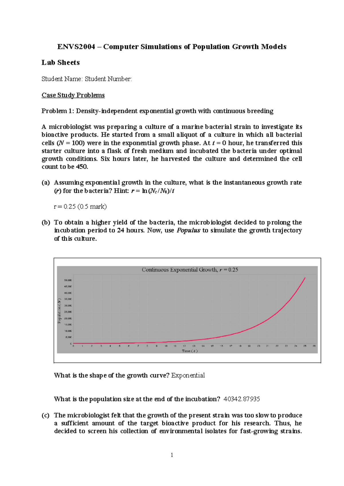 Computer simulations report - ENVS2004 – Computer Simulations of Population Growth Models Lab ...